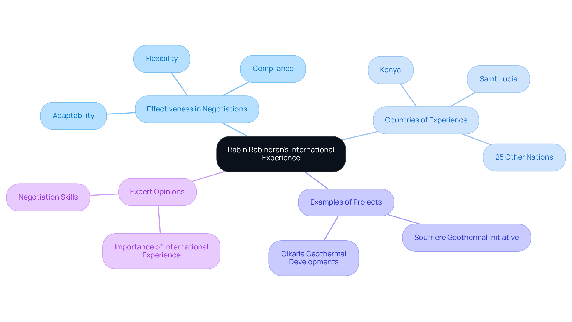 The central node represents Rabin's experience, with branches showing how it enhances his consulting practice and examples of successful projects, illustrating the importance of international expertise. The central node represents Rabin's experience, with branches showing how it enhances his consulting practice and examples of successful projects, illustrating the importance of international expertise.