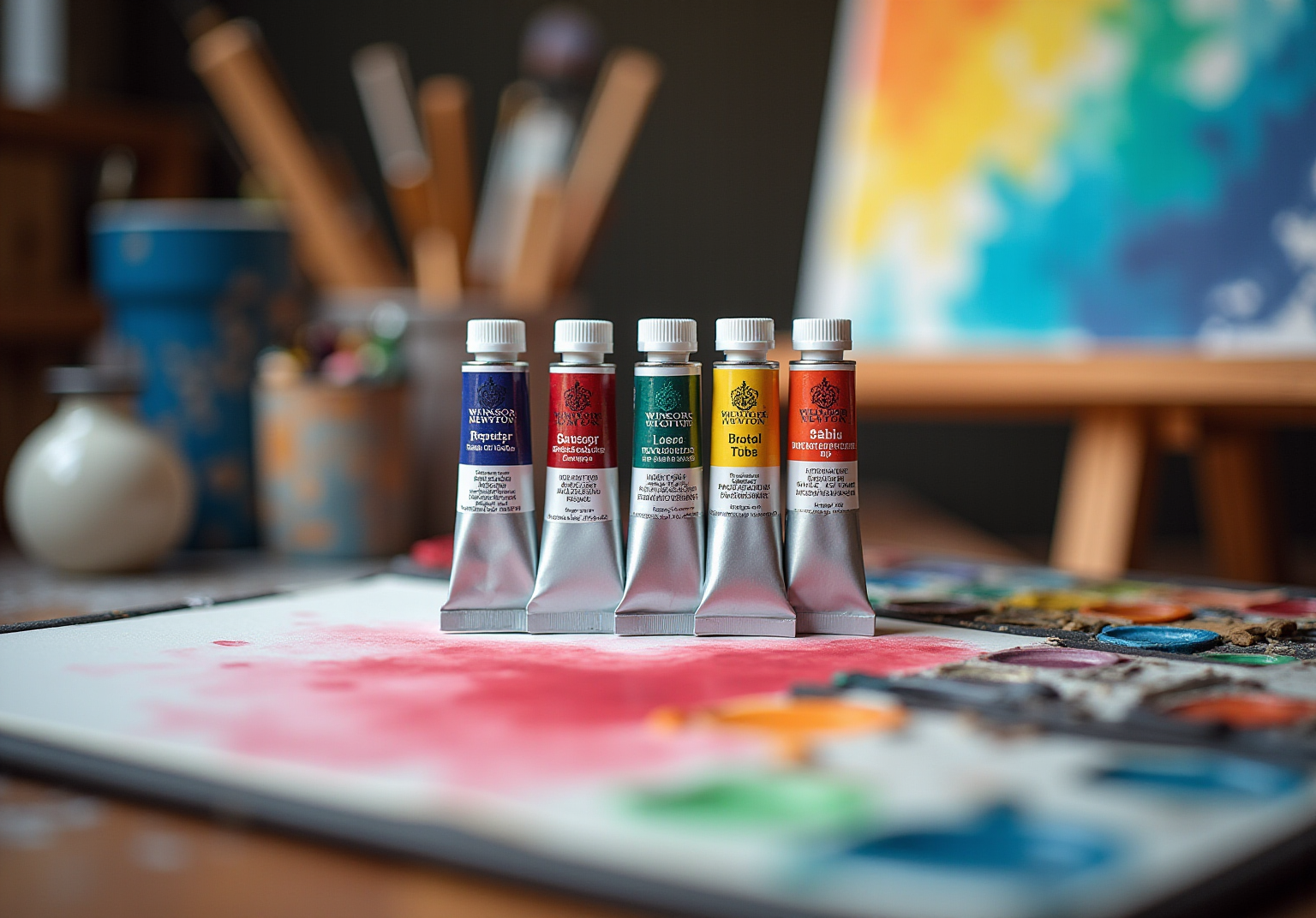 Winsor & Newton Watercolor Tubes in an Artist's Studio Winsor & Newton Watercolor Tubes in an Artist's Studio