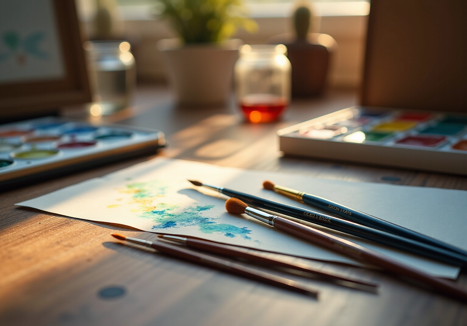 Escoda Versatil Synthetic Brushes in an Artist's Workspace Escoda Versatil Synthetic Brushes in an Artist's Workspace