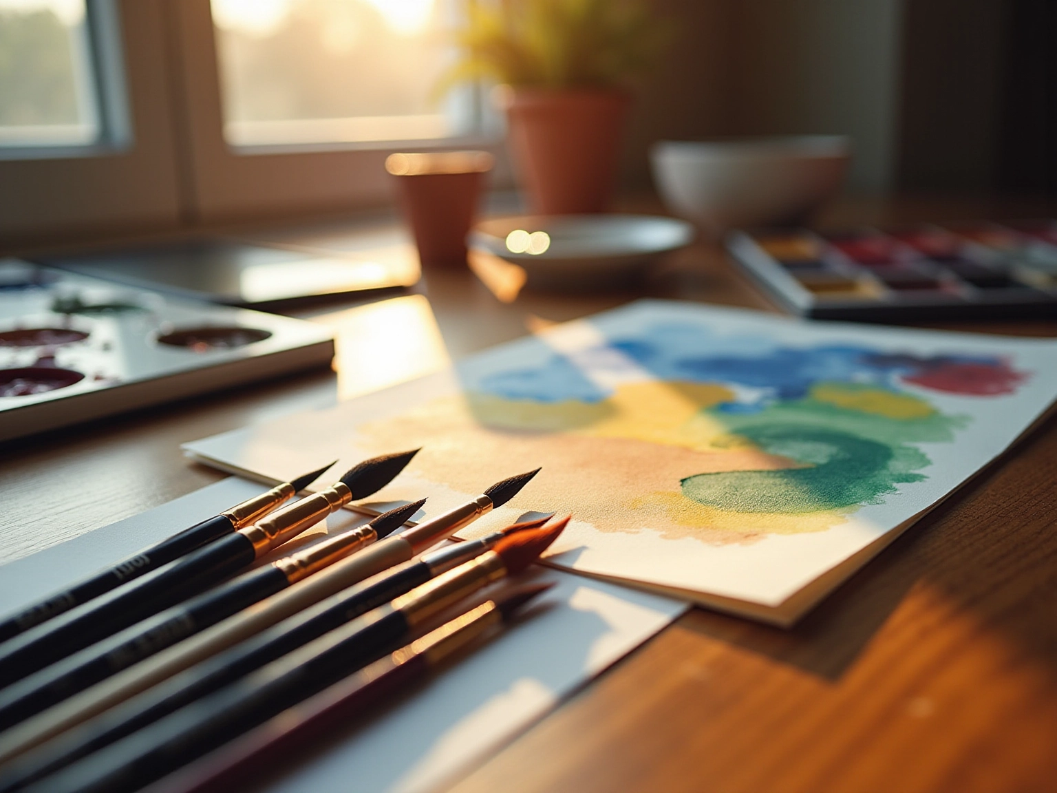 Escoda Watercolor Brushes in an Artistic Workspace Escoda Watercolor Brushes in an Artistic Workspace
