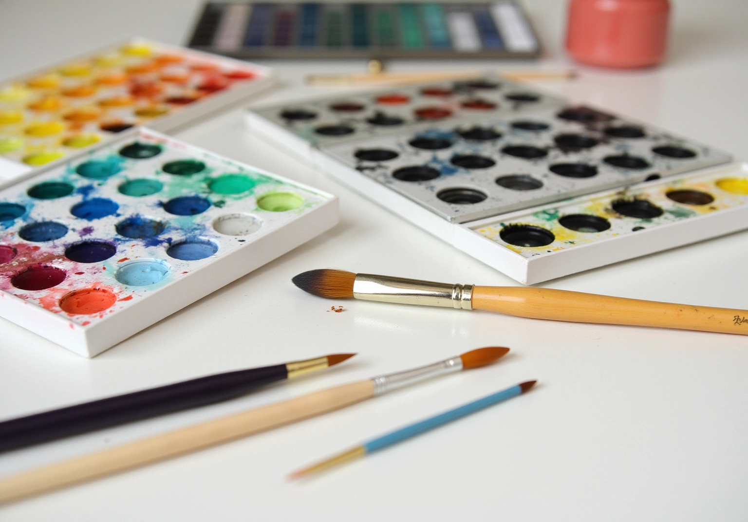 Essential Watercolor Materials in an Artist's Studio Essential Watercolor Materials in an Artist's Studio