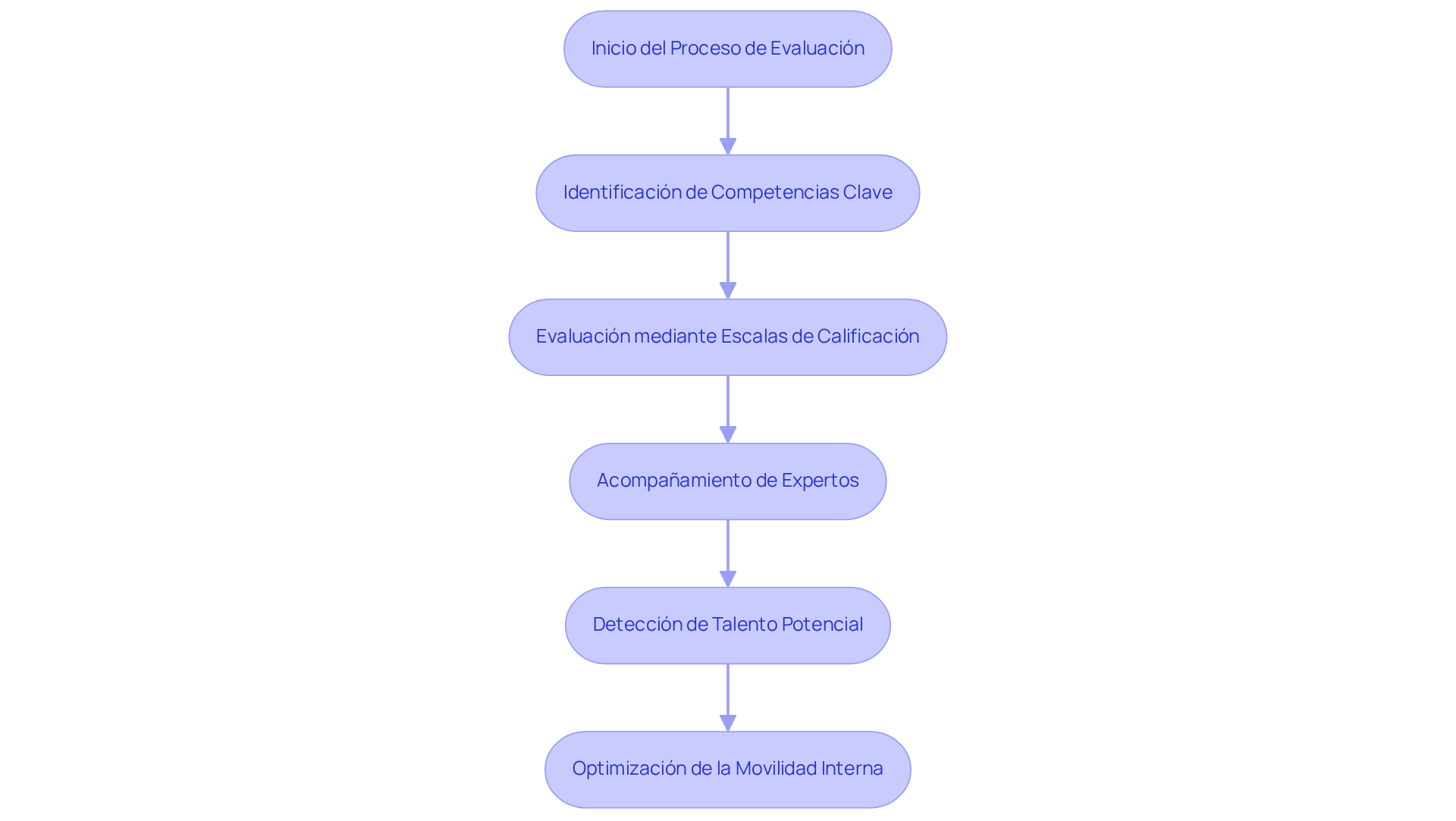 Cada cuadro representa un paso en el proceso de evaluación de competencias. Sigue las flechas para entender cómo cada etapa se conecta y contribuye al desarrollo del talento dentro de la organización.