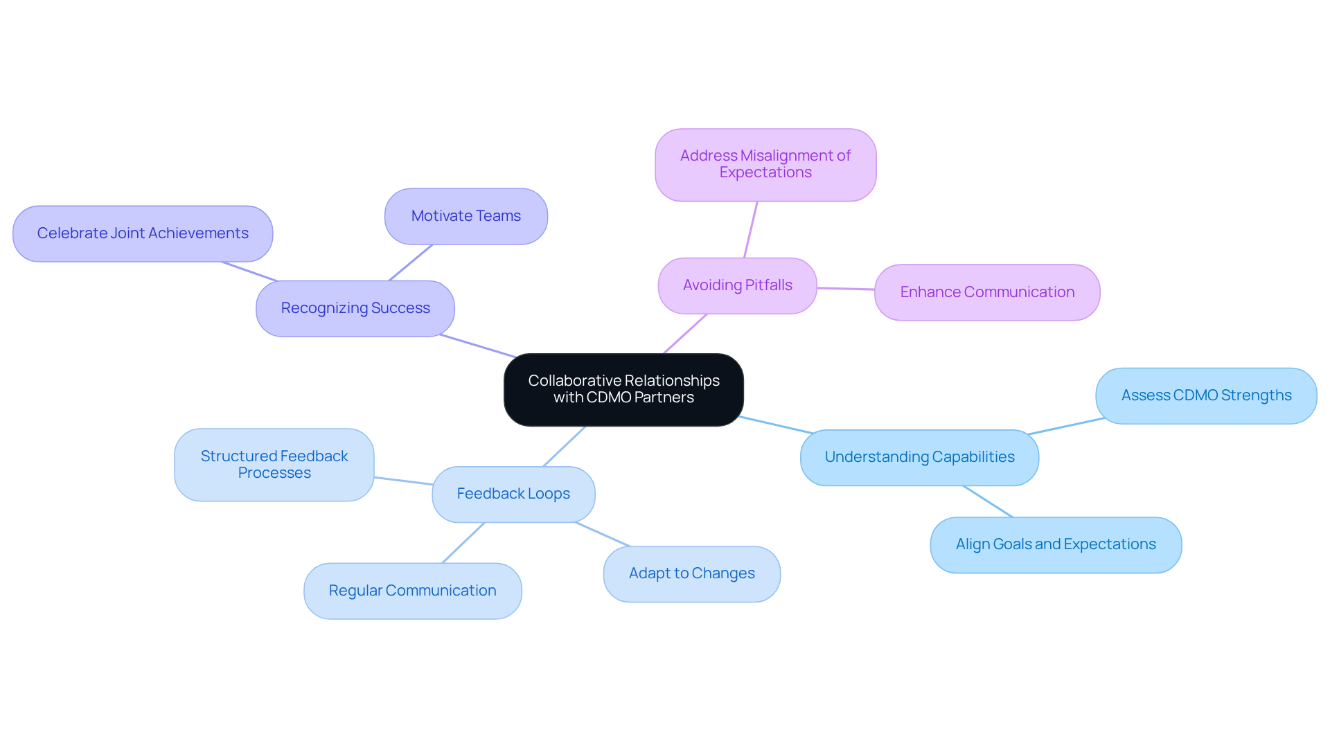 The central node represents the main topic, while branches show key components that contribute to building strong partnerships. Each sub-node provides further details or actions related to that component. The central node represents the main topic, while branches show key components that contribute to building strong partnerships. Each sub-node provides further details or actions related to that component.
