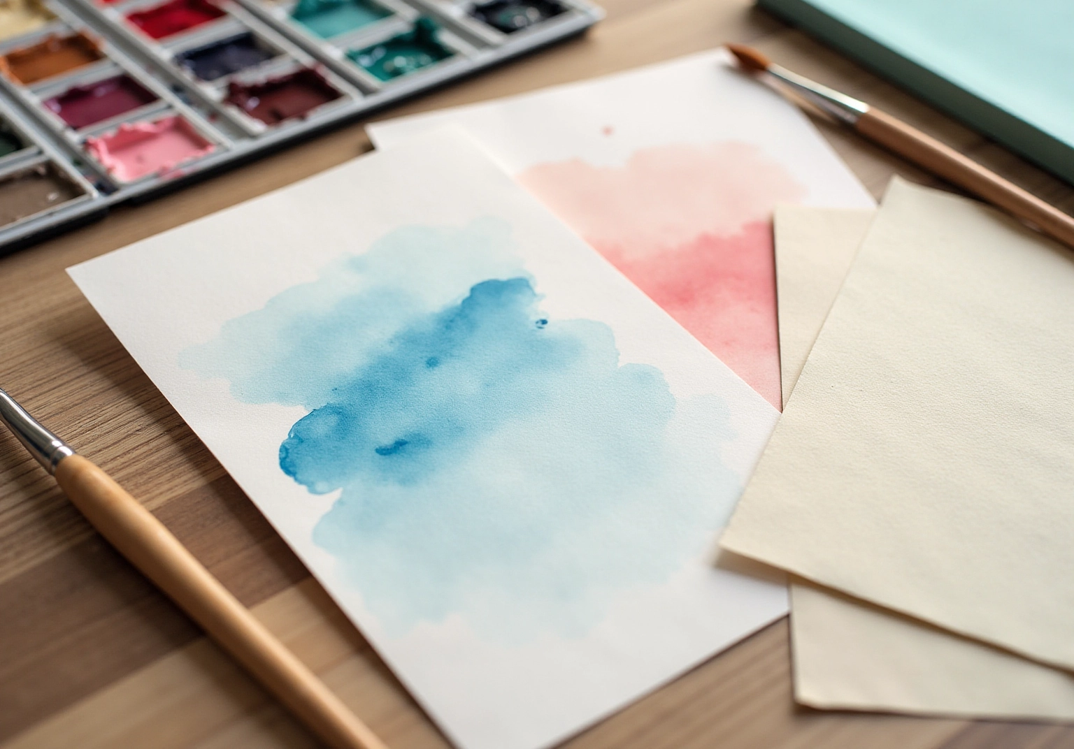 Evaluating Watercolor Sheets in an Artist's Workspace Evaluating Watercolor Sheets in an Artist's Workspace