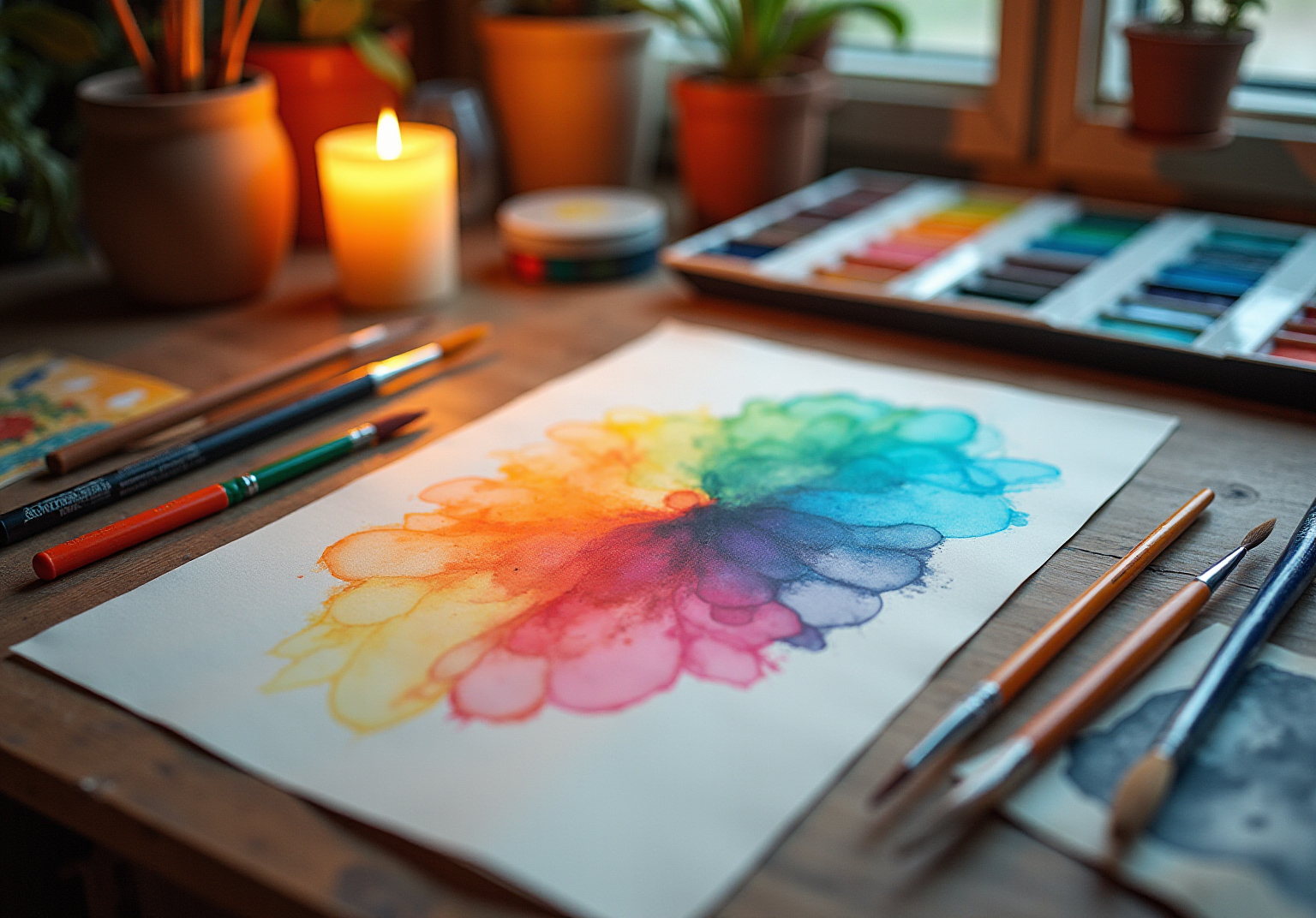 Arches Watercolor Paper in an Artistic Workspace Arches Watercolor Paper in an Artistic Workspace