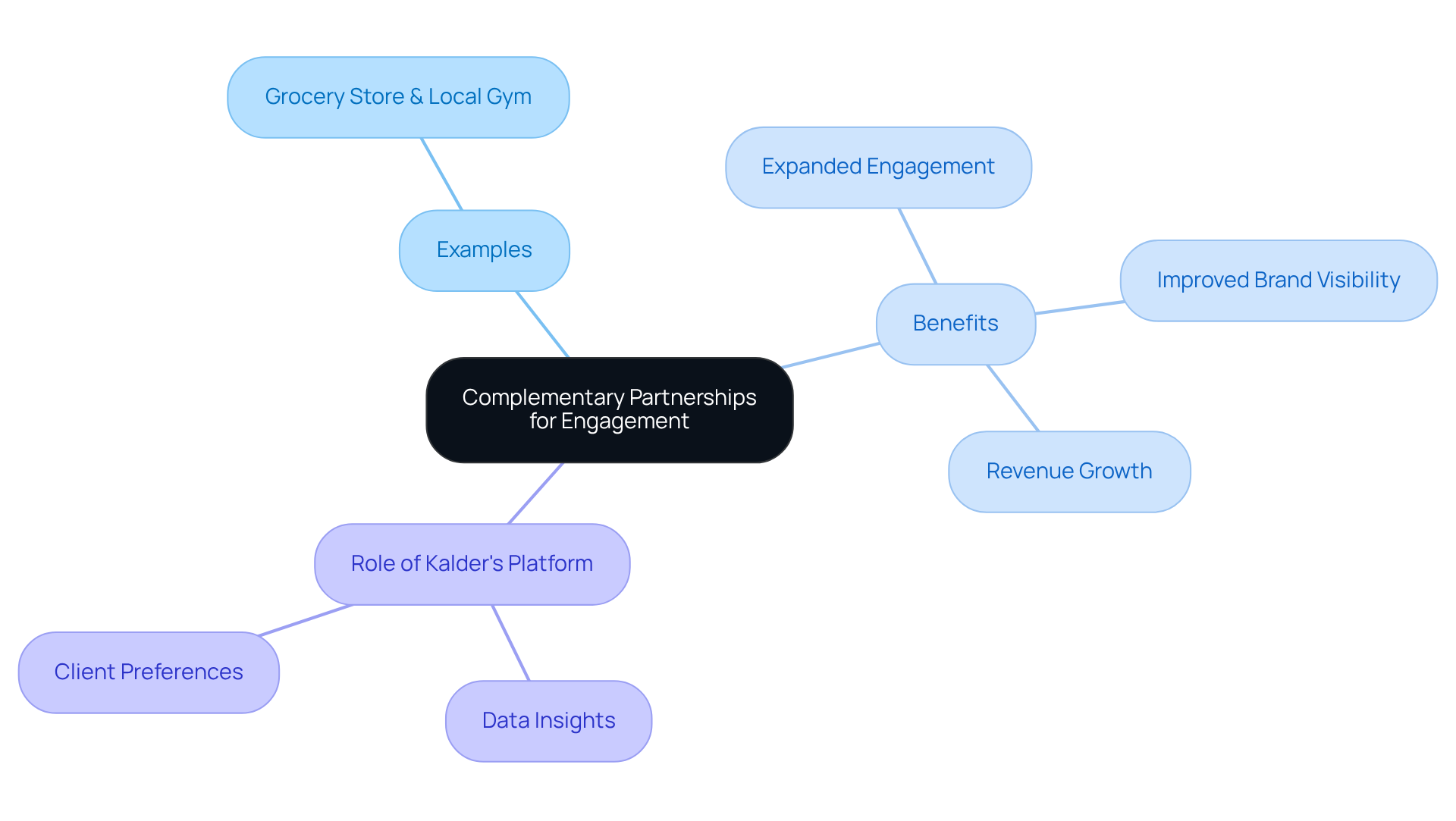 The center represents the main idea of partnerships, while the branches show examples and benefits. Each color-coded branch helps you see how different elements contribute to the overall strategy.