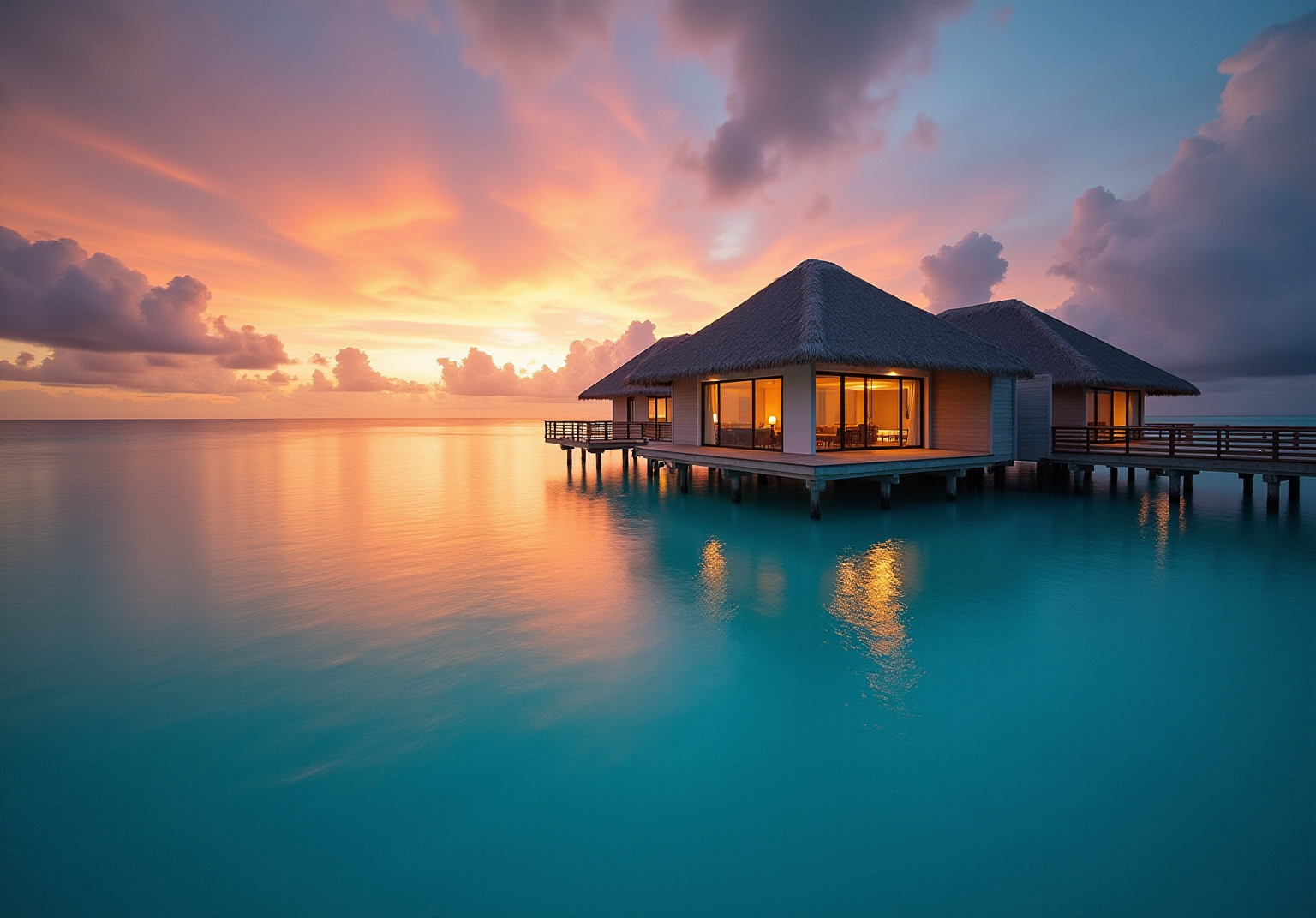 Luxurious Overwater Villa at Sunset in the Maldives