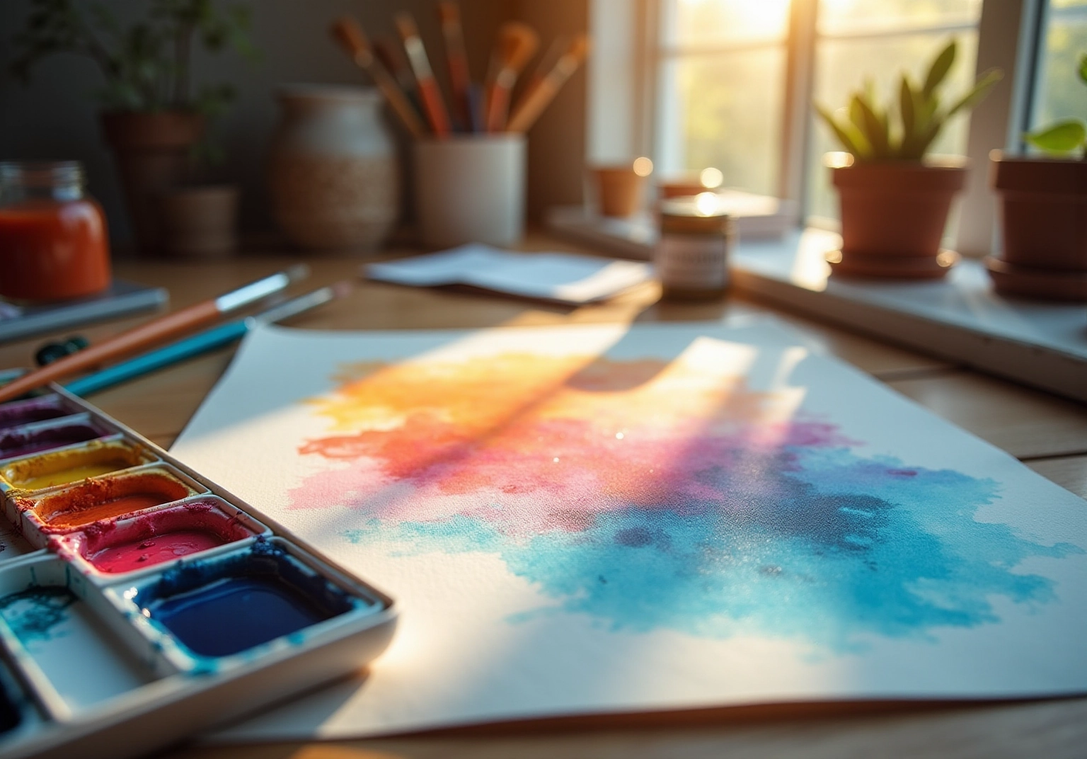 Exploring Watercolor Techniques in an Artistic Studio Exploring Watercolor Techniques in an Artistic Studio