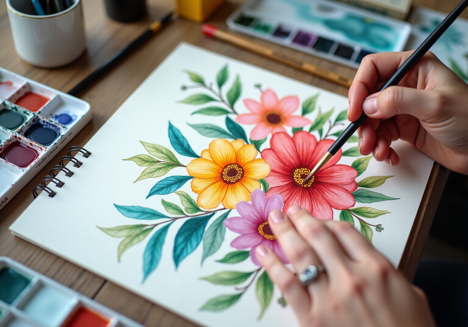 Artistic Watercolor Flower Design in Progress Artistic Watercolor Flower Design in Progress