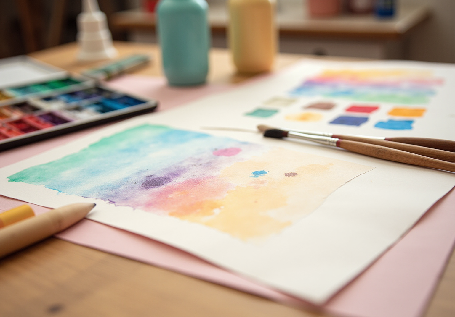 Inspiring Art Studio with Watercolor Paper Inspiring Art Studio with Watercolor Paper