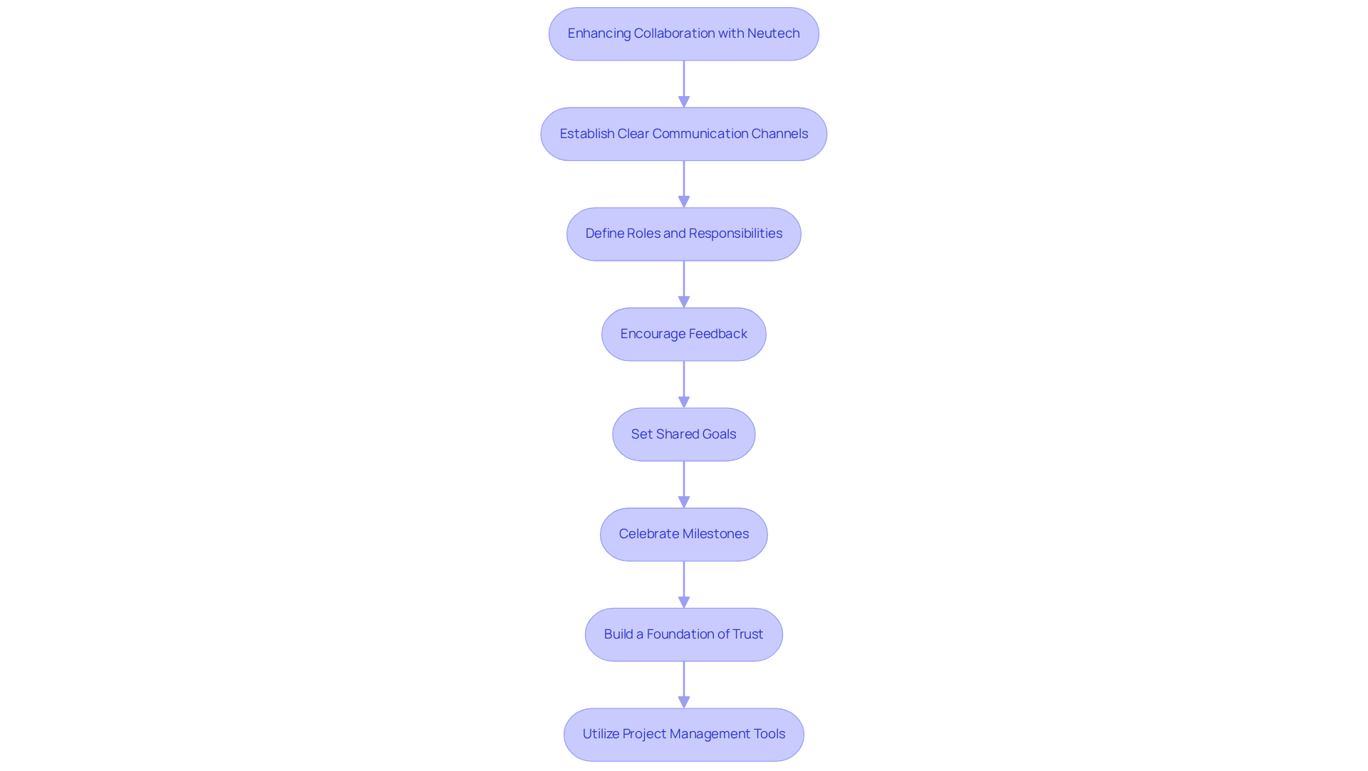Each box represents a strategy to improve collaboration with Neutech. Follow the arrows to see how these strategies connect and build on each other to create a more effective partnership.