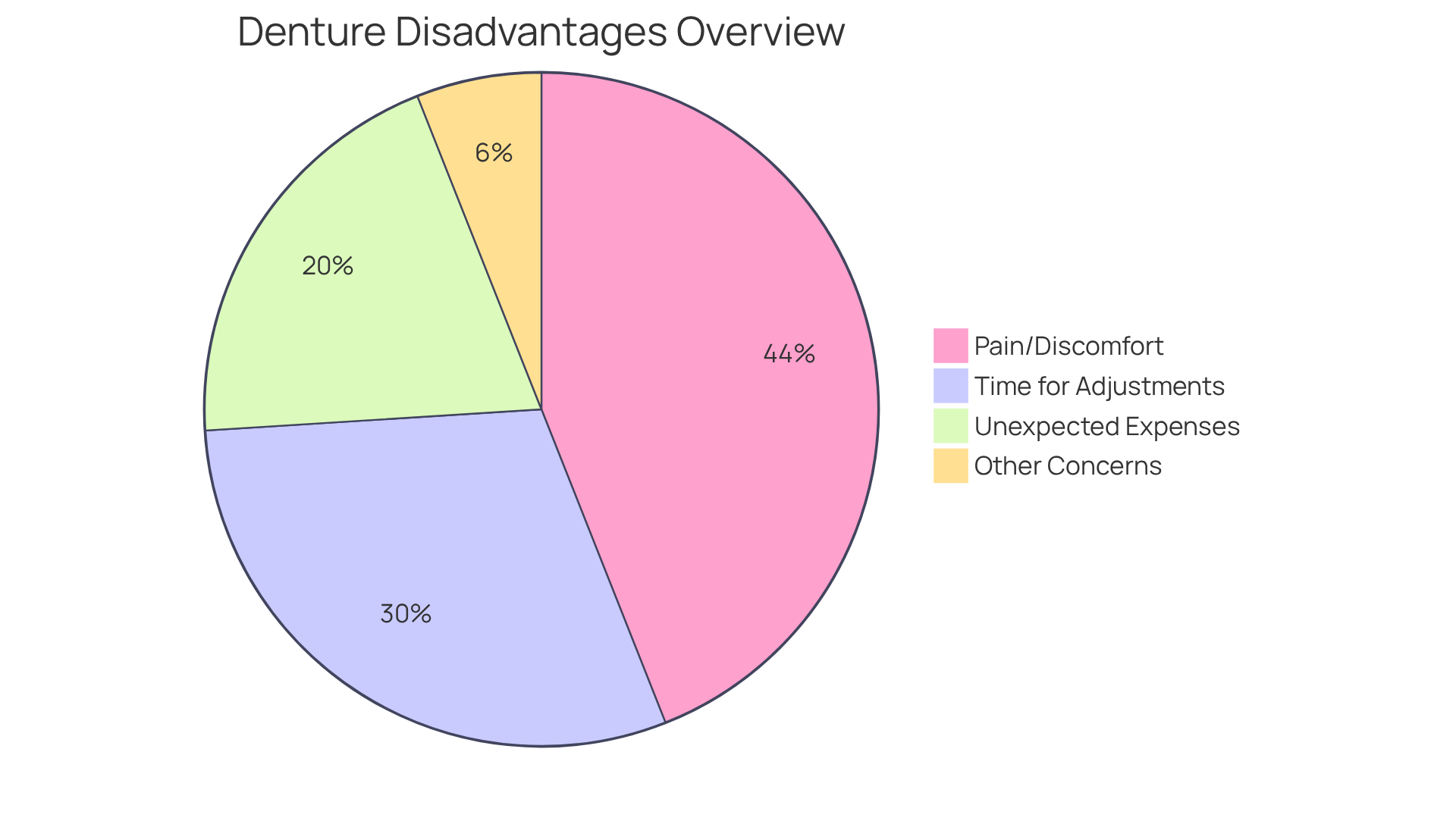 Each slice shows the percentage of users affected by specific issues. The larger the slice, the more significant the concern for users. For example, 44% of users report pain or discomfort as their main issue.