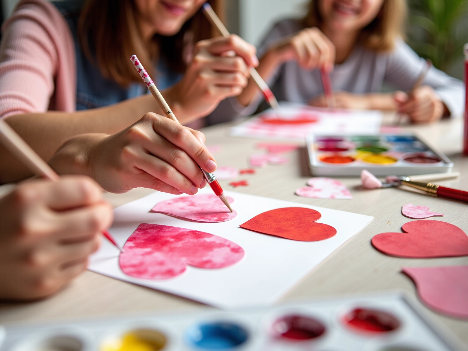 Family Crafting a Watercolor Heart Banner Family Crafting a Watercolor Heart Banner