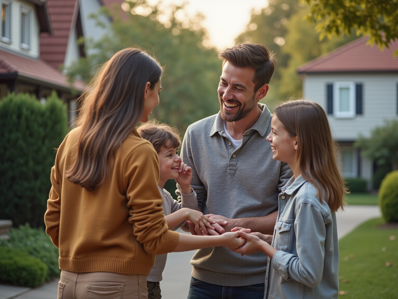 Family Engaging with Real Estate Agent in Neighborhood