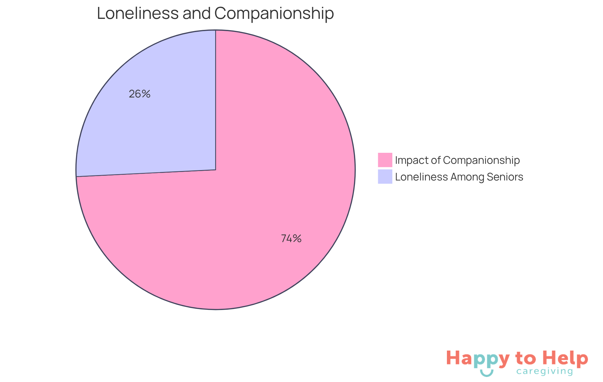 The blue slice shows the proportion of seniors feeling lonely, while the green slice represents those who felt less lonely with companionship. The bigger the slice, the more significant the issue or solution.