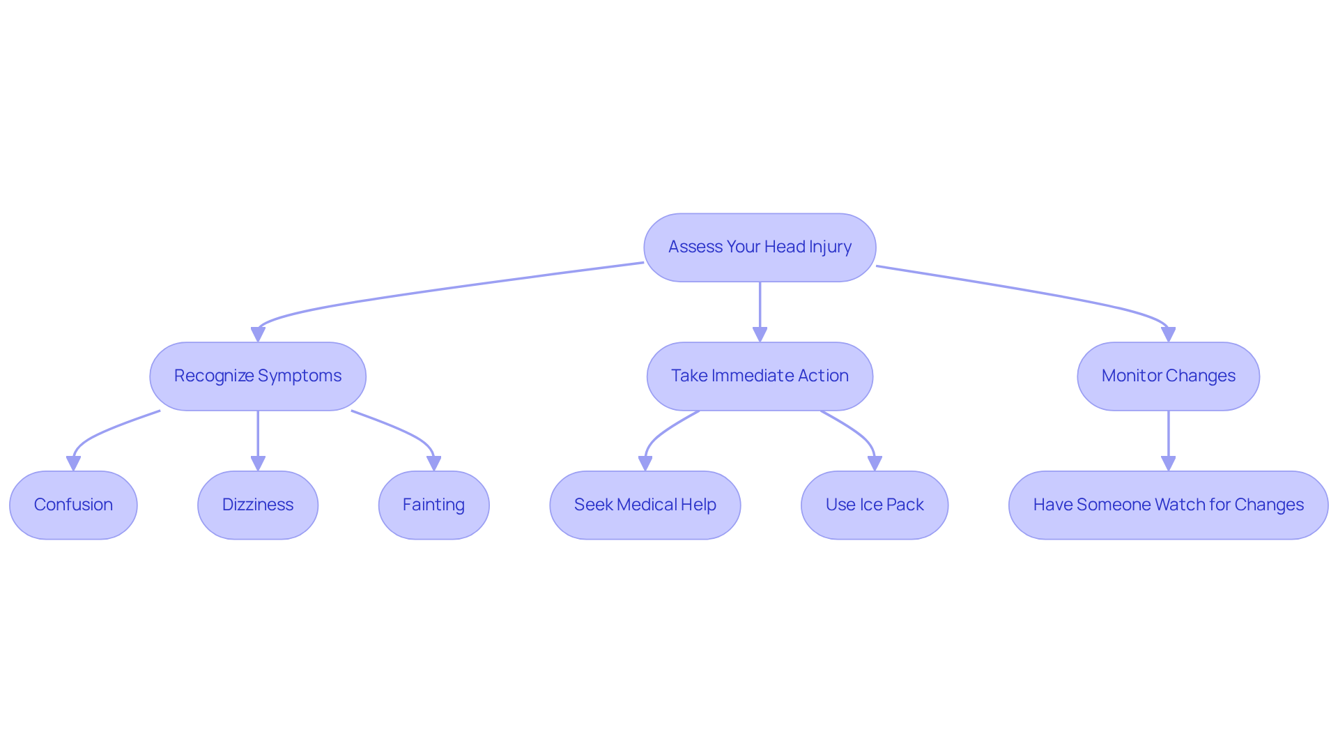 This flowchart guides you through what to do if you suspect a head injury. Start at the top and follow the arrows to see the steps you should take, from recognizing symptoms to seeking help. This flowchart guides you through what to do if you suspect a head injury. Start at the top and follow the arrows to see the steps you should take, from recognizing symptoms to seeking help.