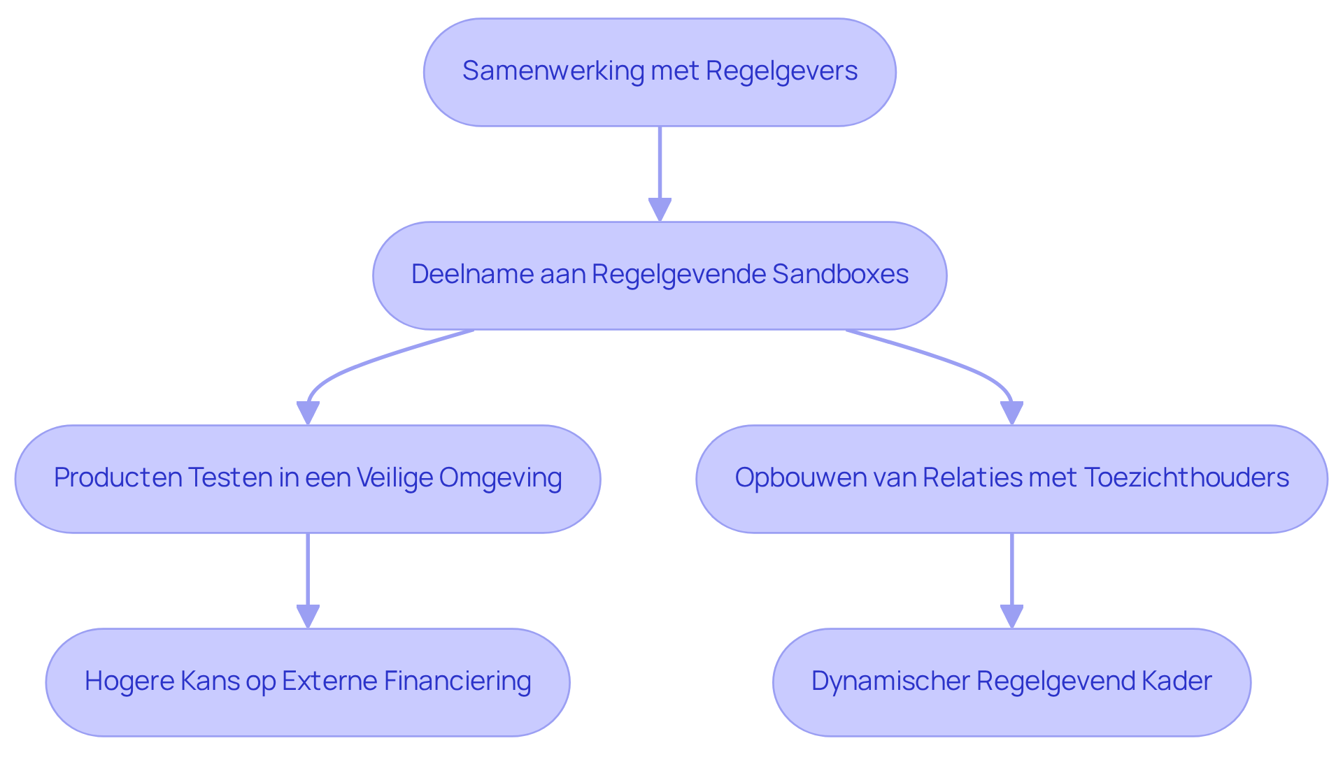 Deze flowchart laat zien hoe fintech-startups samenwerken met regelgevers. Volg de pijlen om te zien welke stappen ze nemen en welke voordelen deze samenwerking oplevert.
