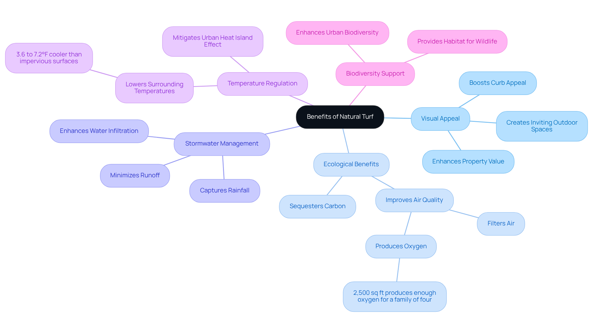 The central node represents the overall theme, while each branch highlights a specific benefit of natural grass. Follow the branches to explore how each benefit contributes to both aesthetics and environmental health. The central node represents the overall theme, while each branch highlights a specific benefit of natural grass. Follow the branches to explore how each benefit contributes to both aesthetics and environmental health.