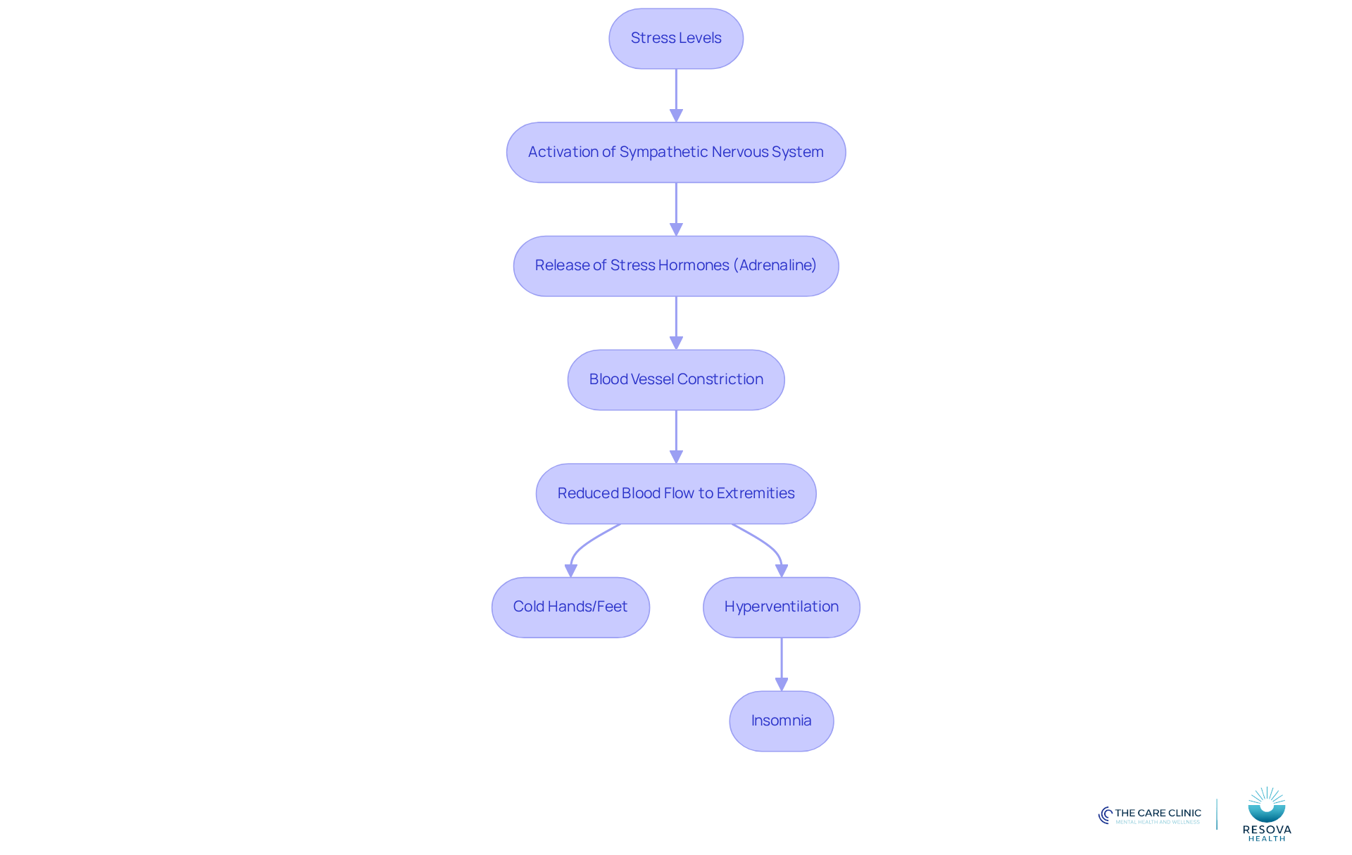 Follow the arrows to see how stress affects the body. Each box represents a step in the process, leading to symptoms like cold extremities and insomnia. The flowchart helps you understand the connections and potential interventions. Follow the arrows to see how stress affects the body. Each box represents a step in the process, leading to symptoms like cold extremities and insomnia. The flowchart helps you understand the connections and potential interventions.