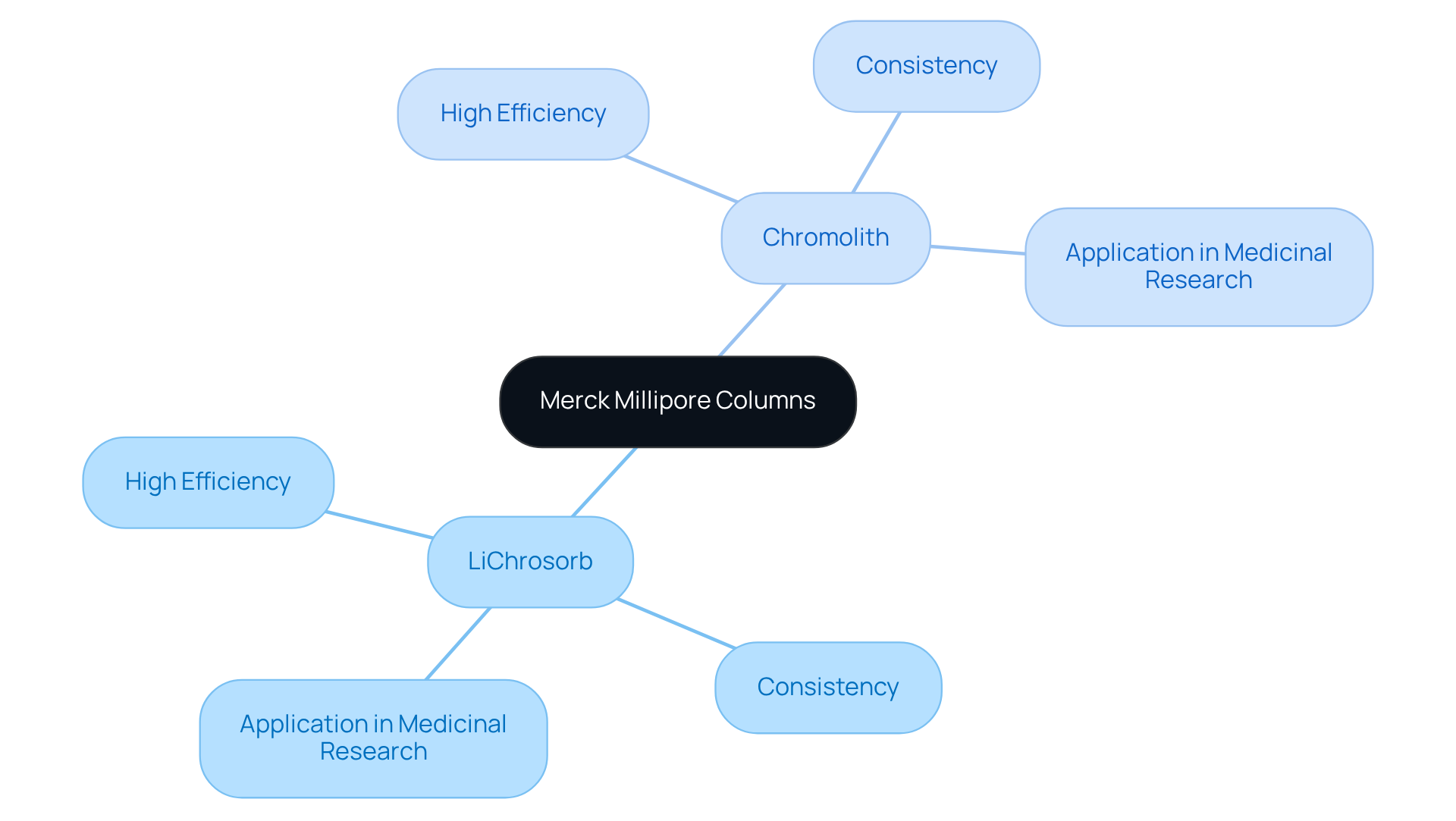 Start at the center with Merck Millipore's columns, then explore the branches to see the specific product lines and their key features and applications. Start at the center with Merck Millipore's columns, then explore the branches to see the specific product lines and their key features and applications.