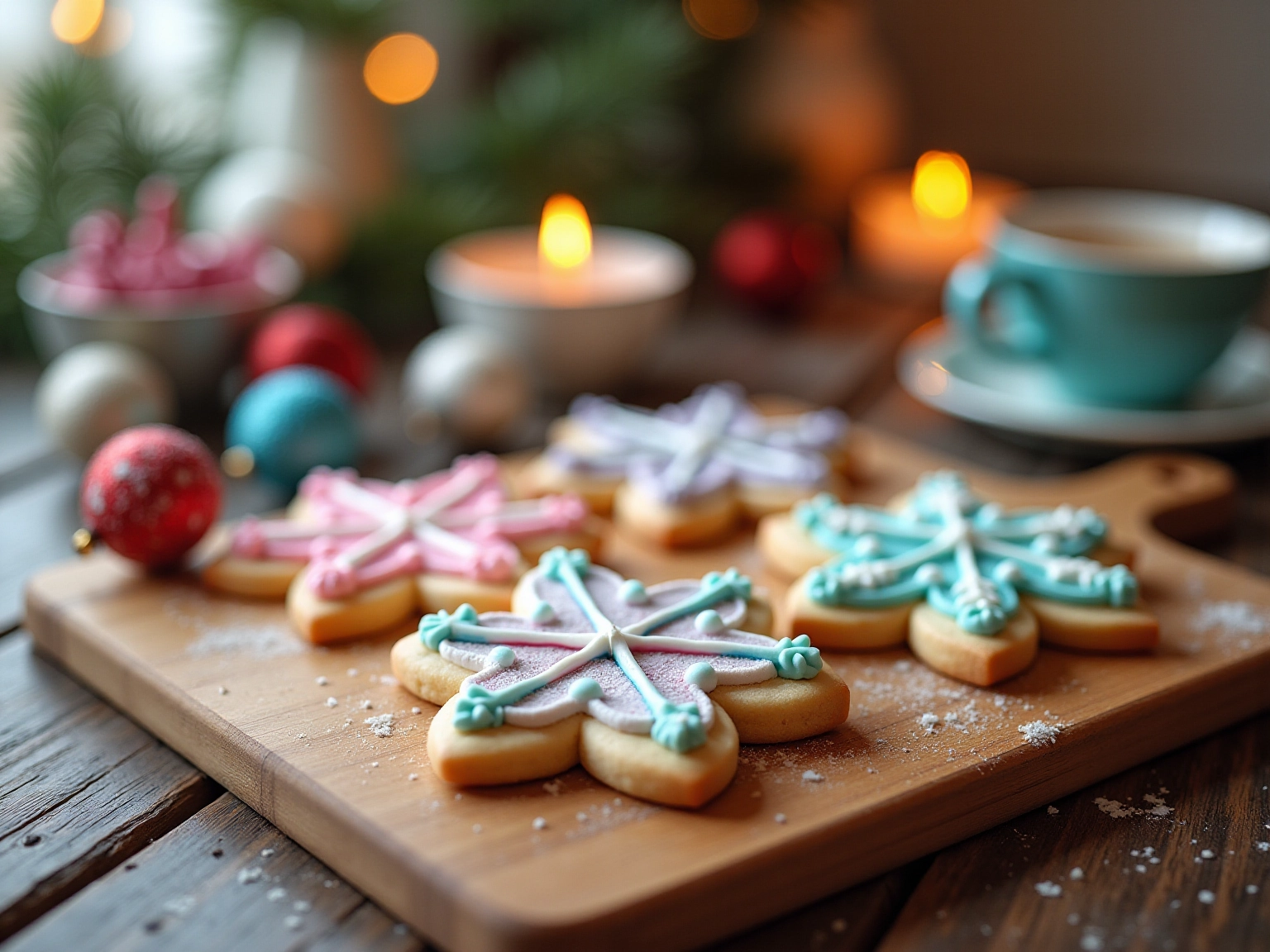 Festive Watercolor Snowflake Cookies