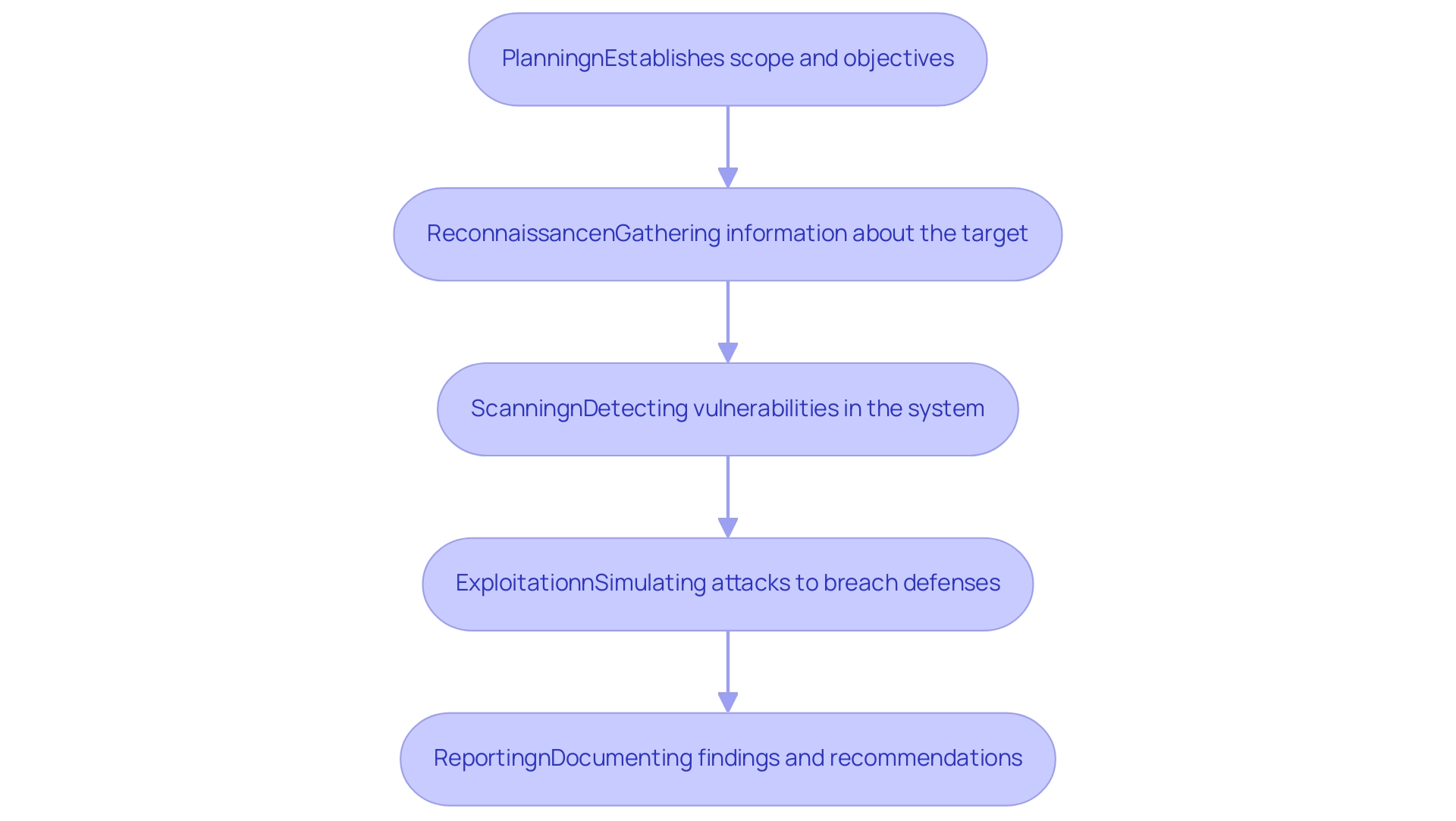 Each box represents a phase in the penetration testing process, with arrows indicating the progression from one phase to the next.