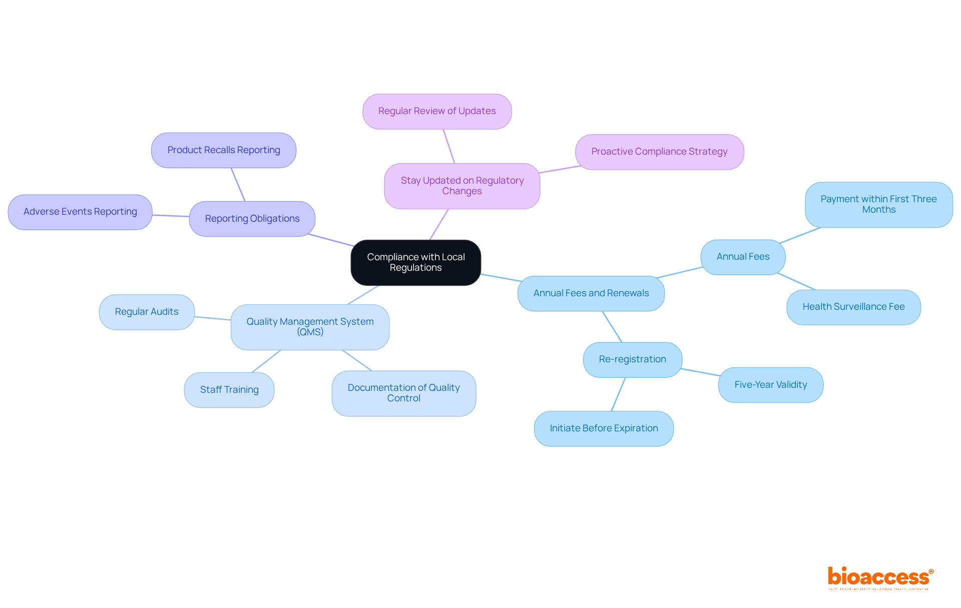 This mindmap starts with the central theme of compliance and branches out into key areas that companies need to focus on. Each branch represents a critical aspect of compliance, with further details provided in the sub-branches. This layout helps you see how each part contributes to the overall strategy for maintaining compliance.