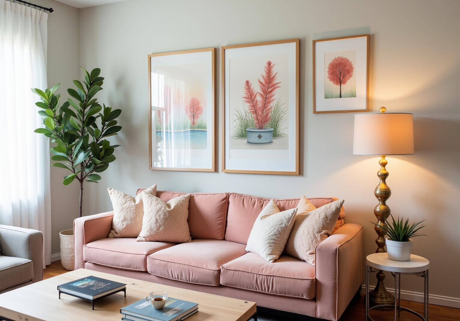 Cozy Living Space with Unique Artwork Cozy Living Space with Unique Artwork