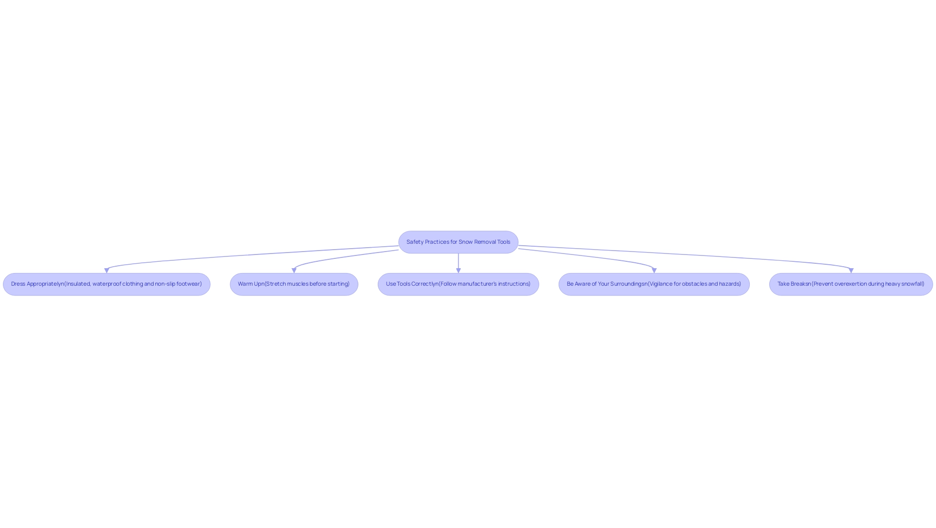 Each box represents a guideline for safe snow removal practices, with colors differentiating each step.