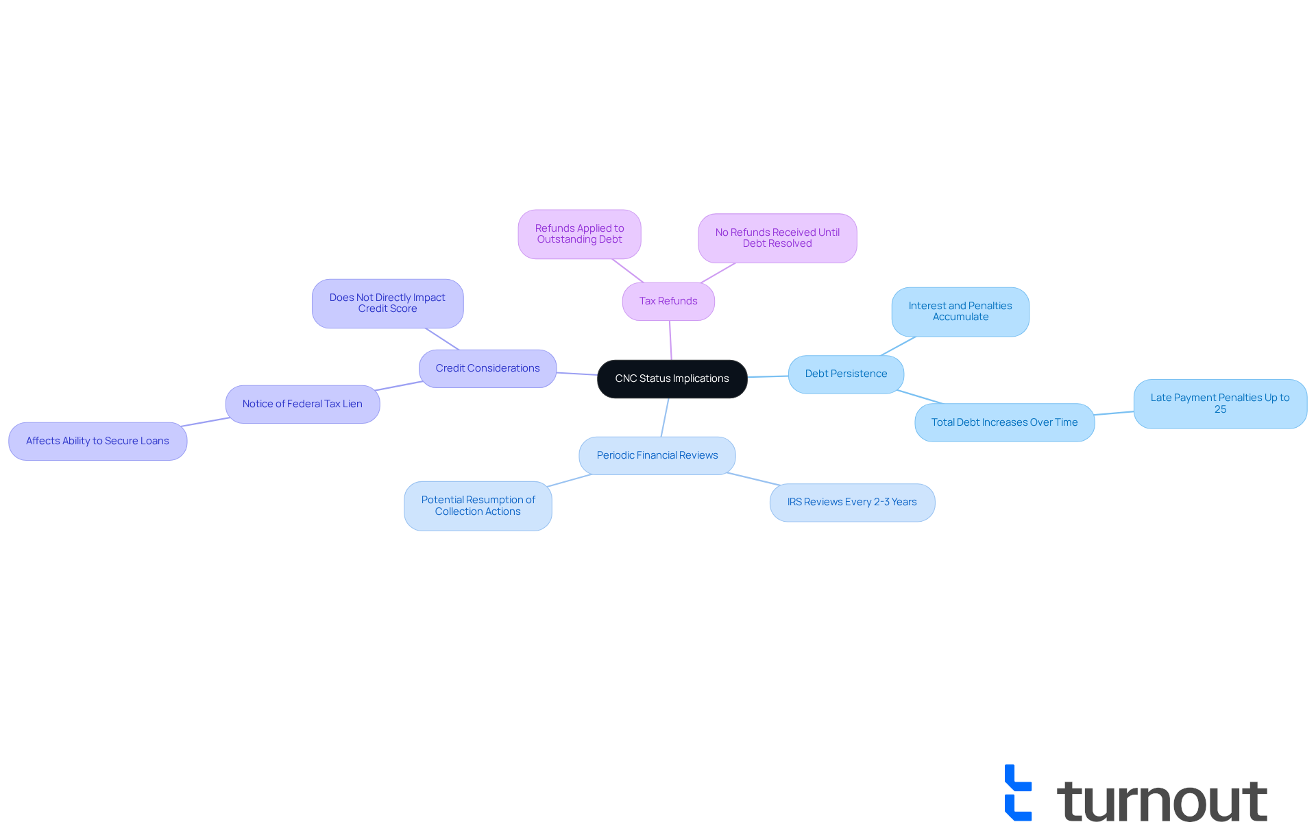 The central node represents the CNC status, and each branch shows a different implication. Follow the branches to understand how each aspect affects your tax situation.