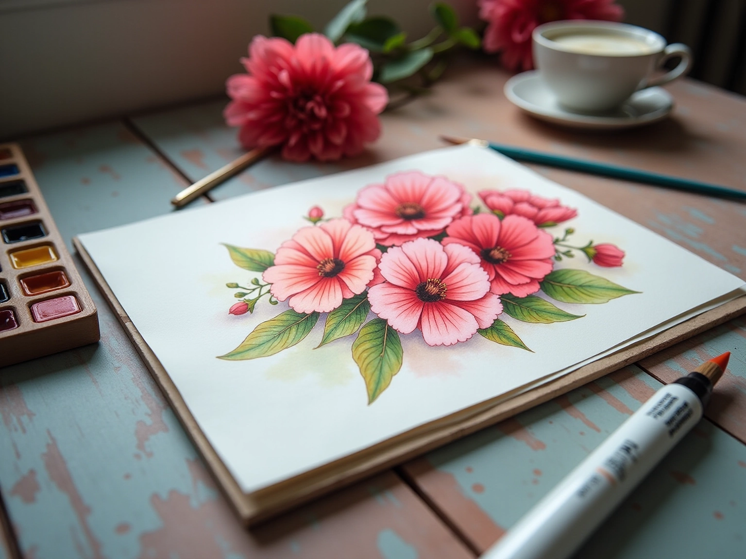 Final Touches on Geranium Watercolor Final Touches on Geranium Watercolor