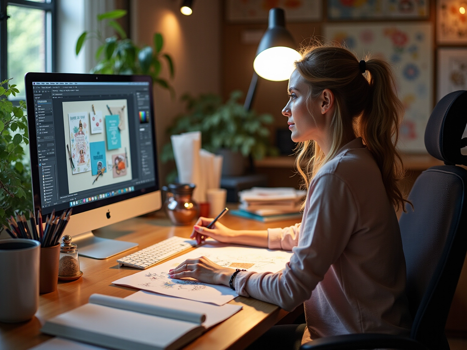 Finalizing Greeting Card Designs in a Creative Workspace