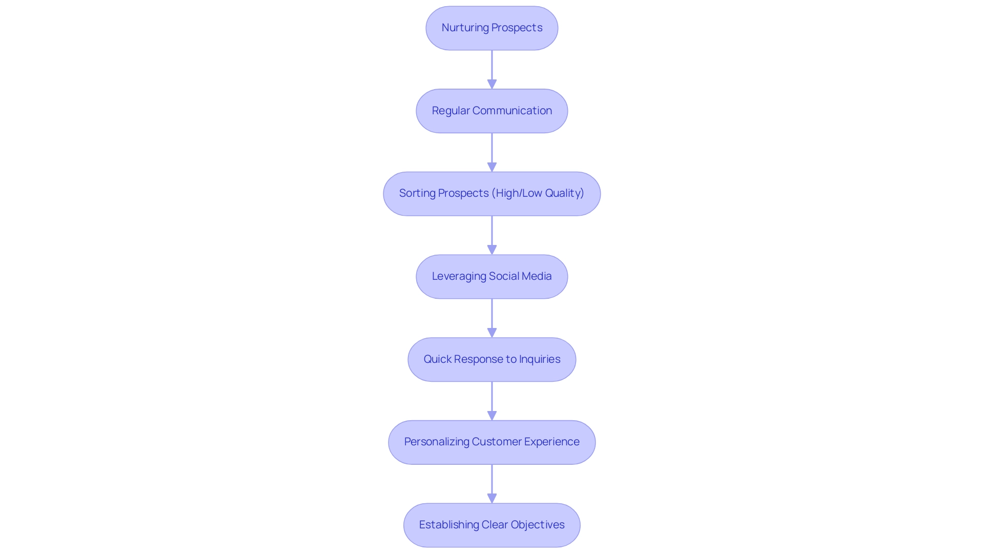 Each box represents a step in the lead nurturing process, with arrows indicating the flow and connection between these steps.