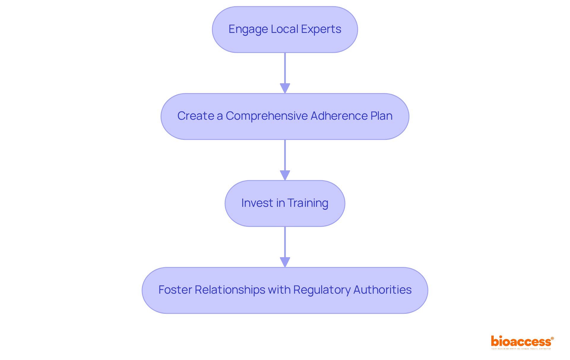Each box represents a strategy to help navigate regulatory challenges. Follow the arrows to see how each step builds on the previous one, guiding you toward successful market entry. Each box represents a strategy to help navigate regulatory challenges. Follow the arrows to see how each step builds on the previous one, guiding you toward successful market entry.