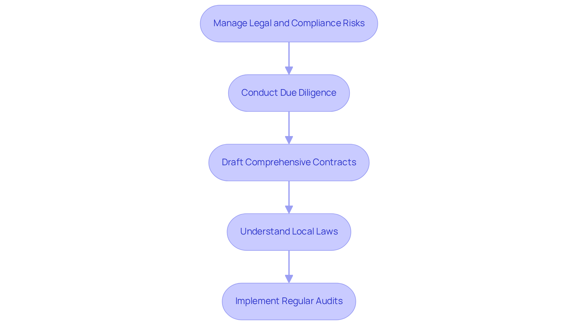 Each box represents a key practice for managing risks. Follow the arrows to see the recommended steps in order - starting from due diligence to regular audits. Each box represents a key practice for managing risks. Follow the arrows to see the recommended steps in order - starting from due diligence to regular audits.