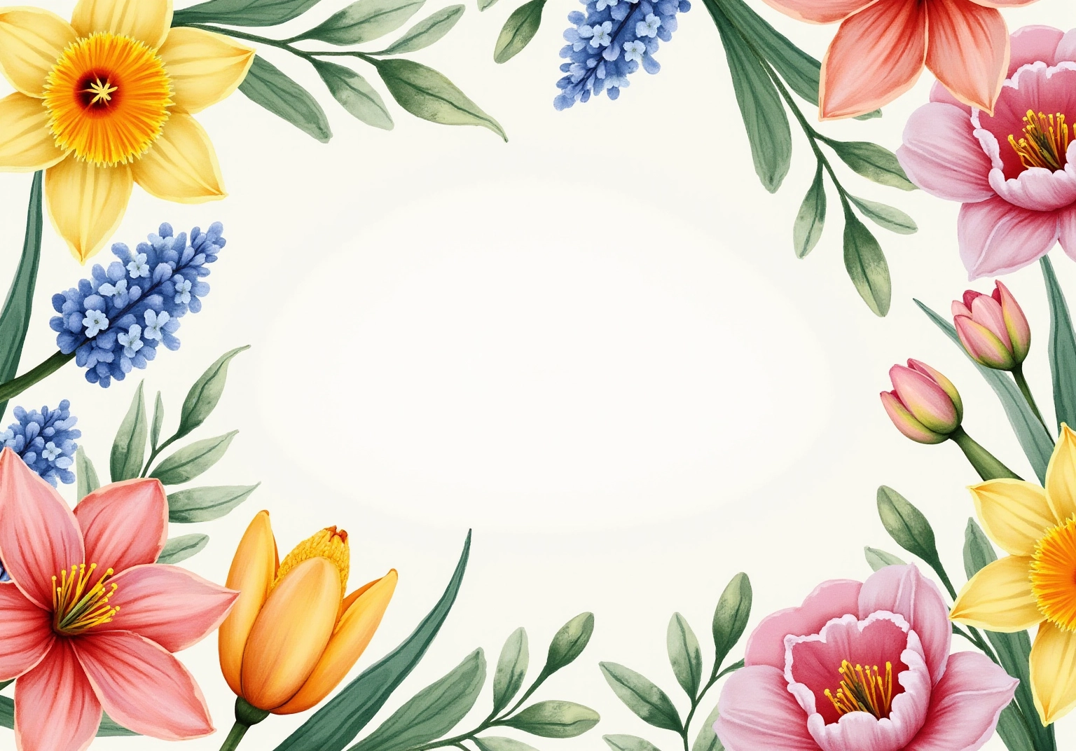 Floral Watercolor Easter Card Elements