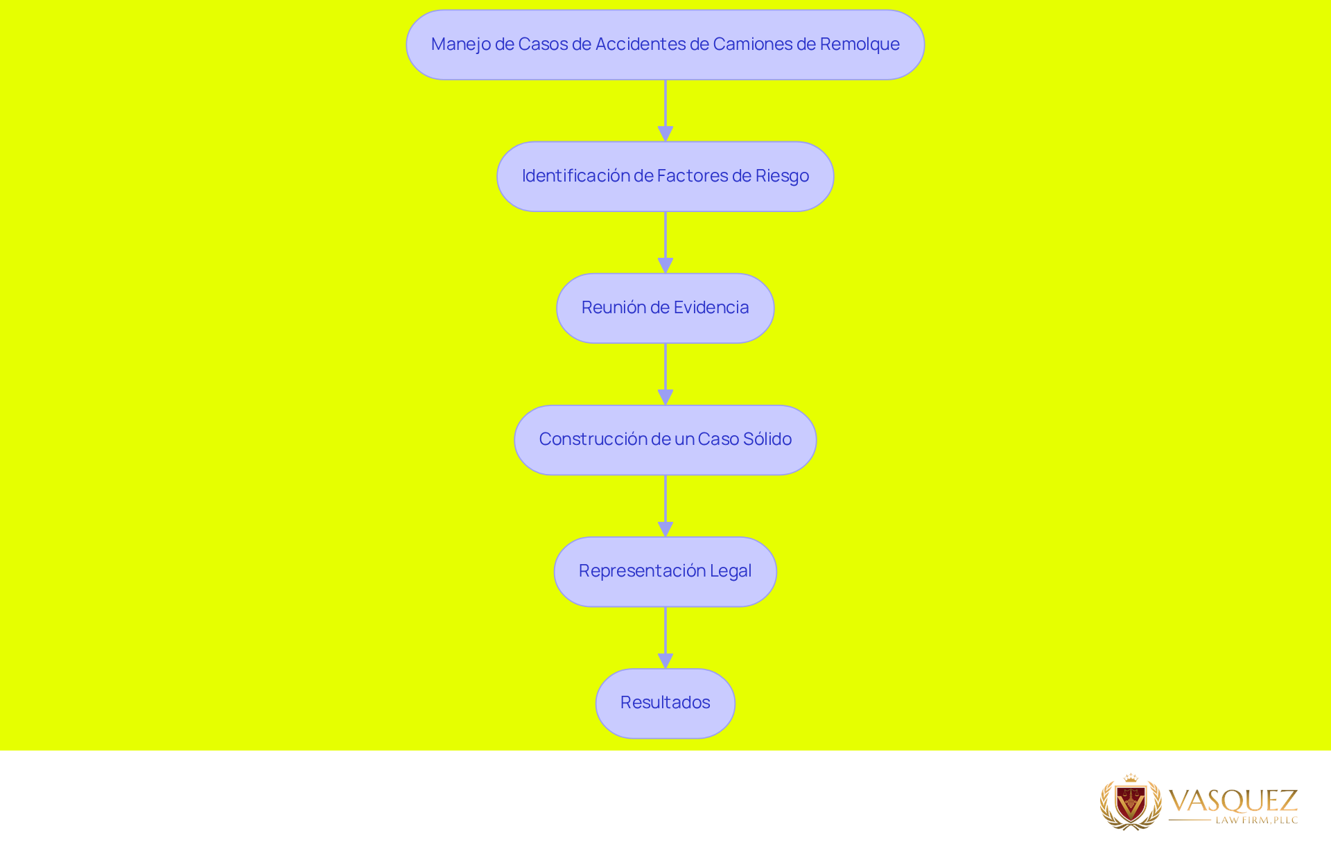 Cada cuadro representa un paso en el proceso de manejo de casos. Sigue las flechas para entender cómo cada etapa se conecta con la siguiente, desde la identificación de problemas hasta la representación legal.