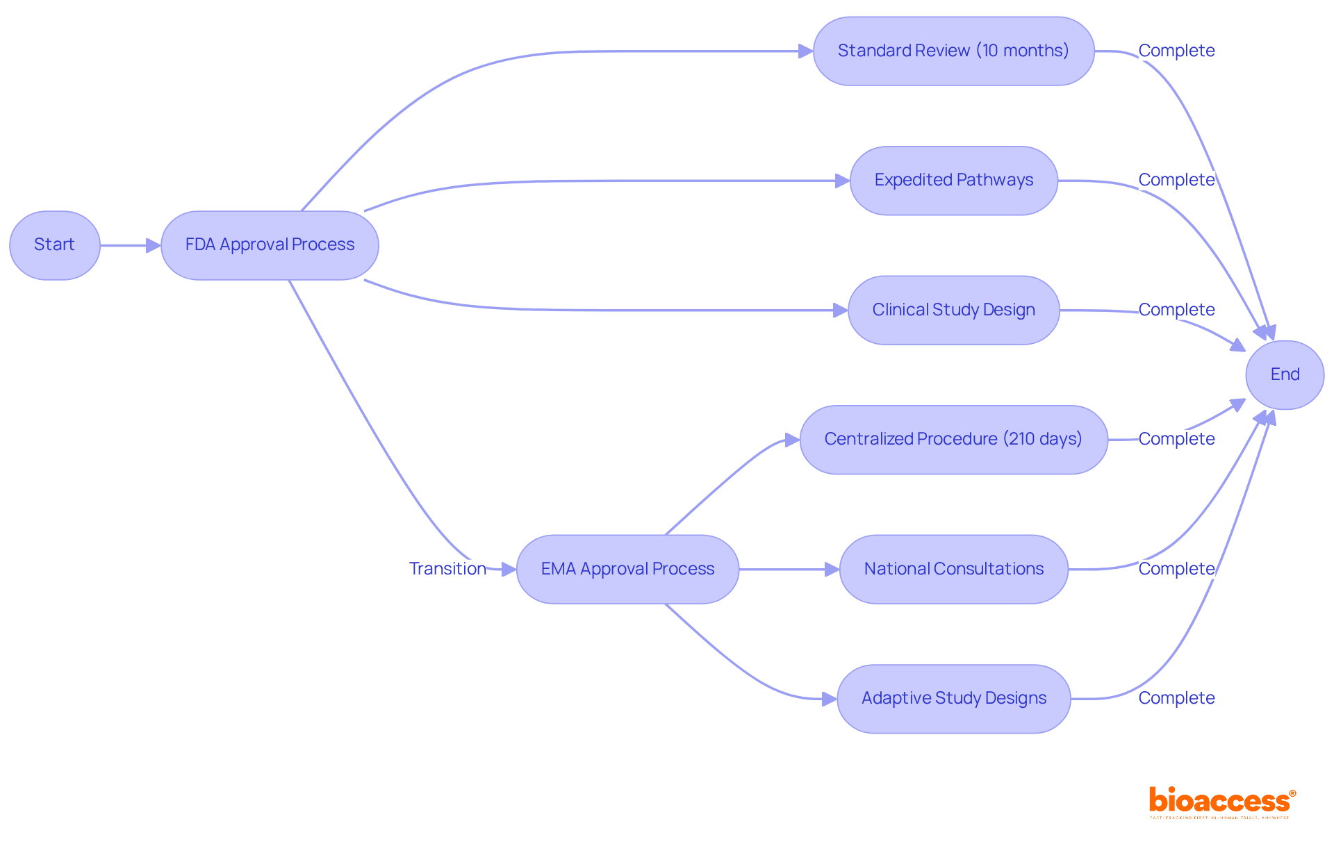 This flowchart shows the steps in the approval processes for radioactive drugs by the FDA and EMA. Follow the paths to see how each agency approaches drug approval, with the FDA typically being faster but the EMA focusing on thoroughness.