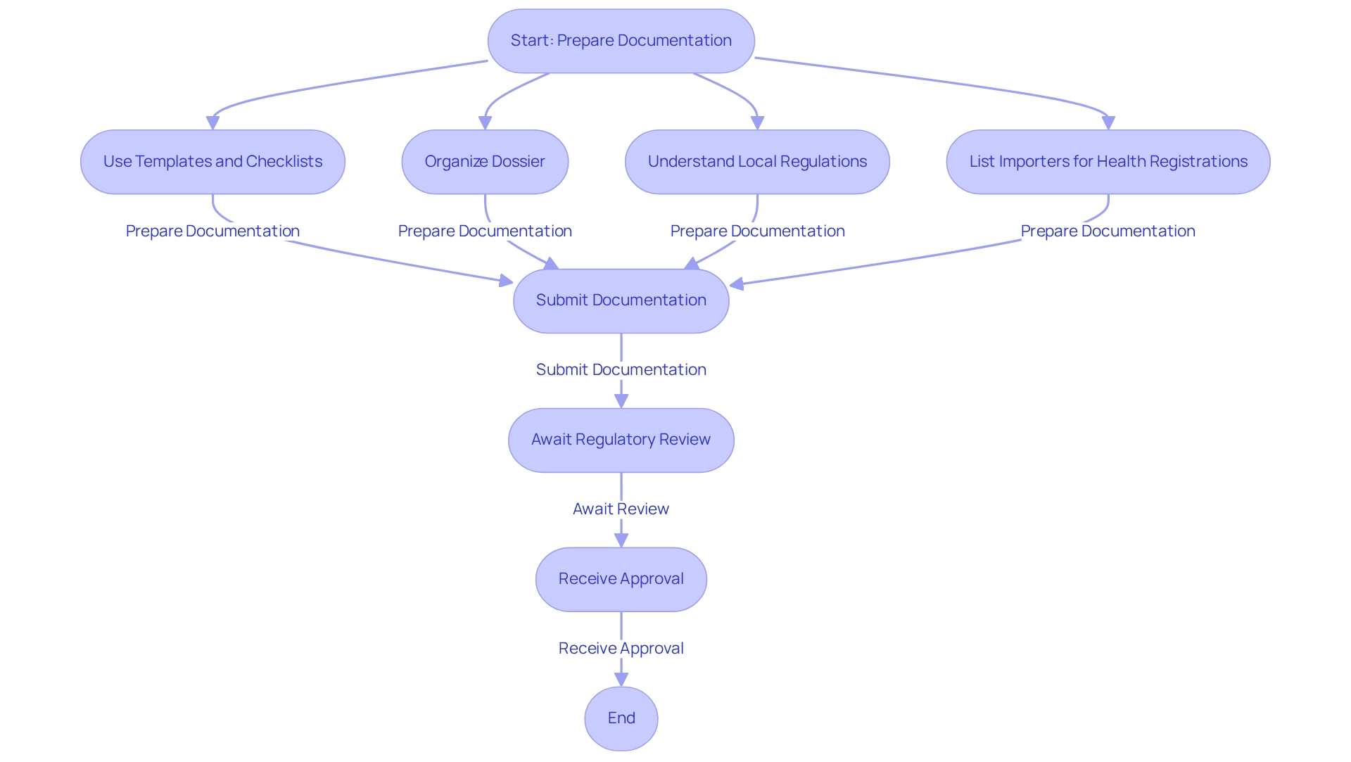 Follow the arrows to see the steps startups should take for successful regulatory documentation. Each box represents an action that contributes to effective approvals.