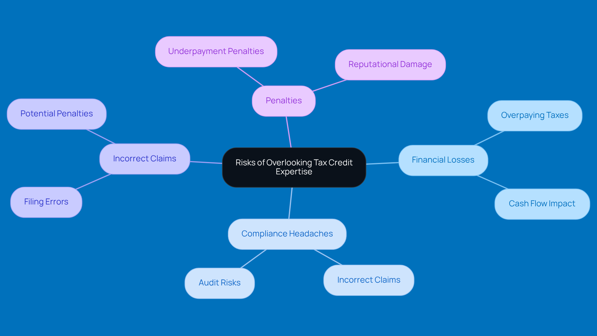 The central node represents the main topic, while the branches show different risks and consequences. Each sub-branch provides more detail, helping you see how everything connects and why consulting experts is crucial.