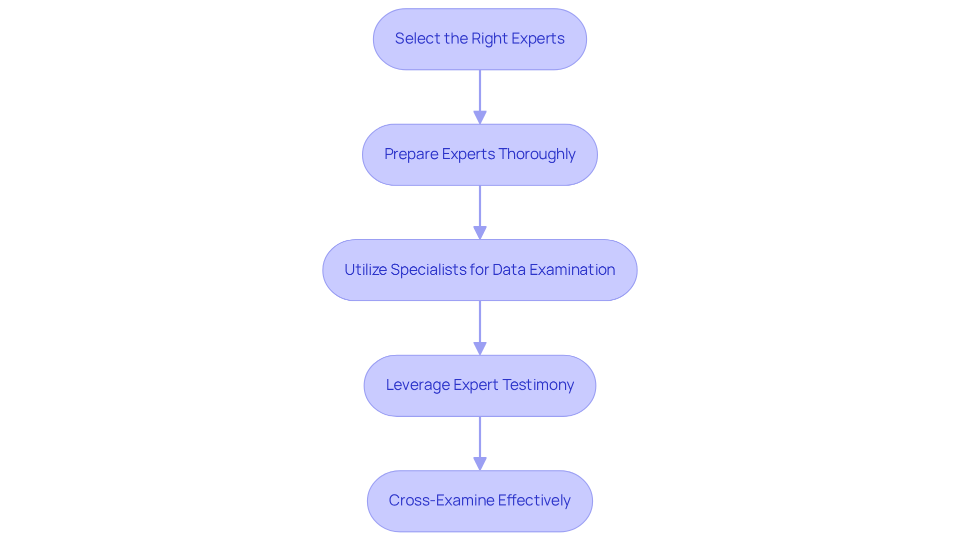 Each box represents a crucial step in the process of integrating expert witnesses into legal strategies. Follow the arrows to see how each step leads to the next, ensuring a comprehensive approach to enhancing evidence credibility.