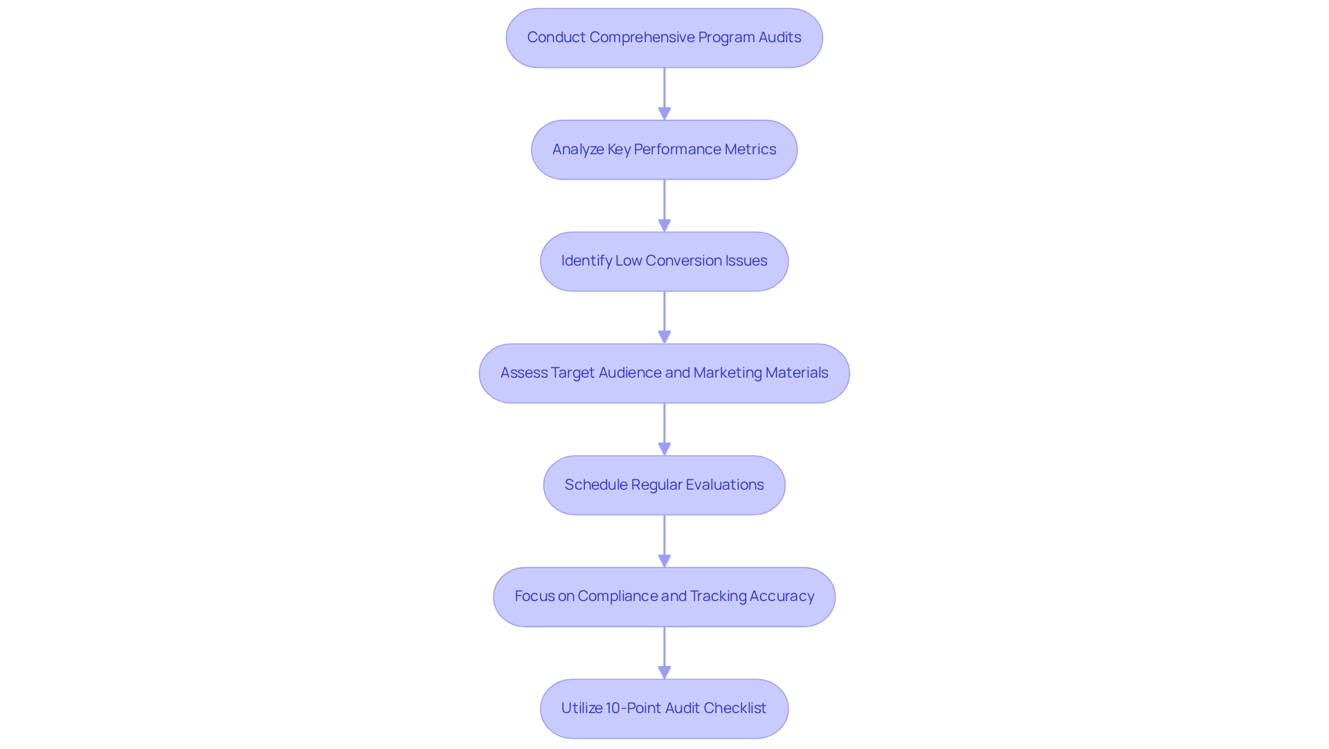 This flowchart outlines the steps to conduct a comprehensive program audit. Start at the top and follow the arrows to see how each step connects to the next, ensuring a thorough evaluation of your partner program.