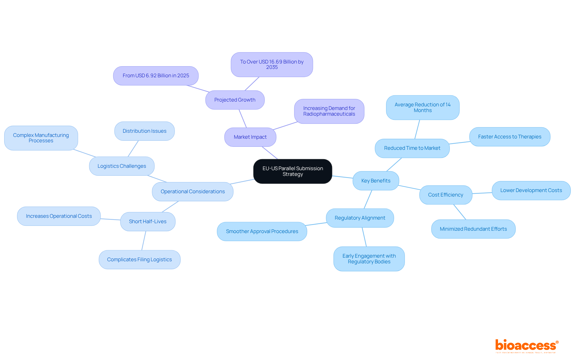 Start at the center with the main strategy, then follow the branches to explore its benefits, operational challenges, and market implications. Each branch represents a key aspect of the strategy, helping you understand how they connect.