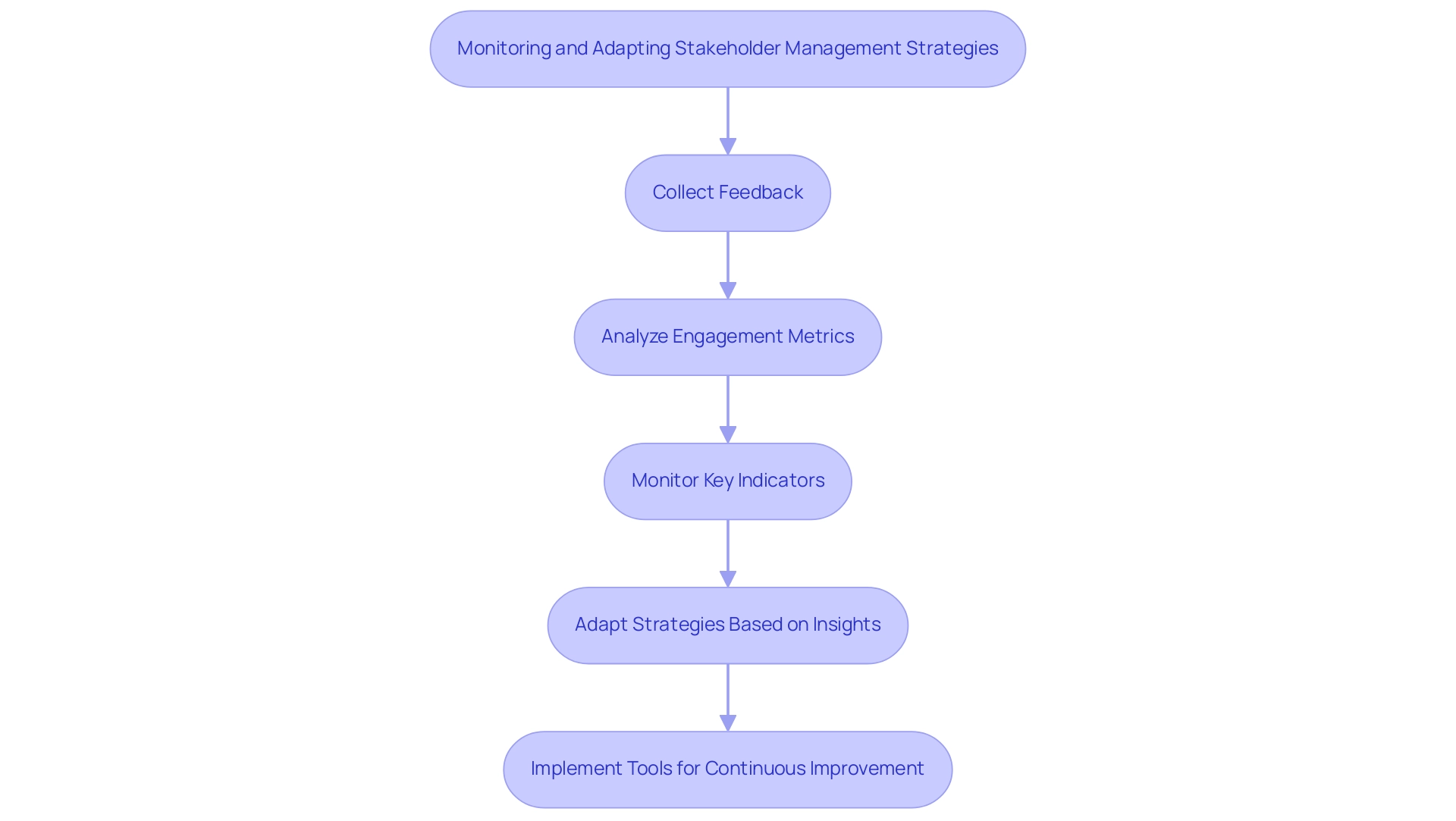 Each box represents a key step in the stakeholder management process, with arrows indicating the flow and connection between steps.