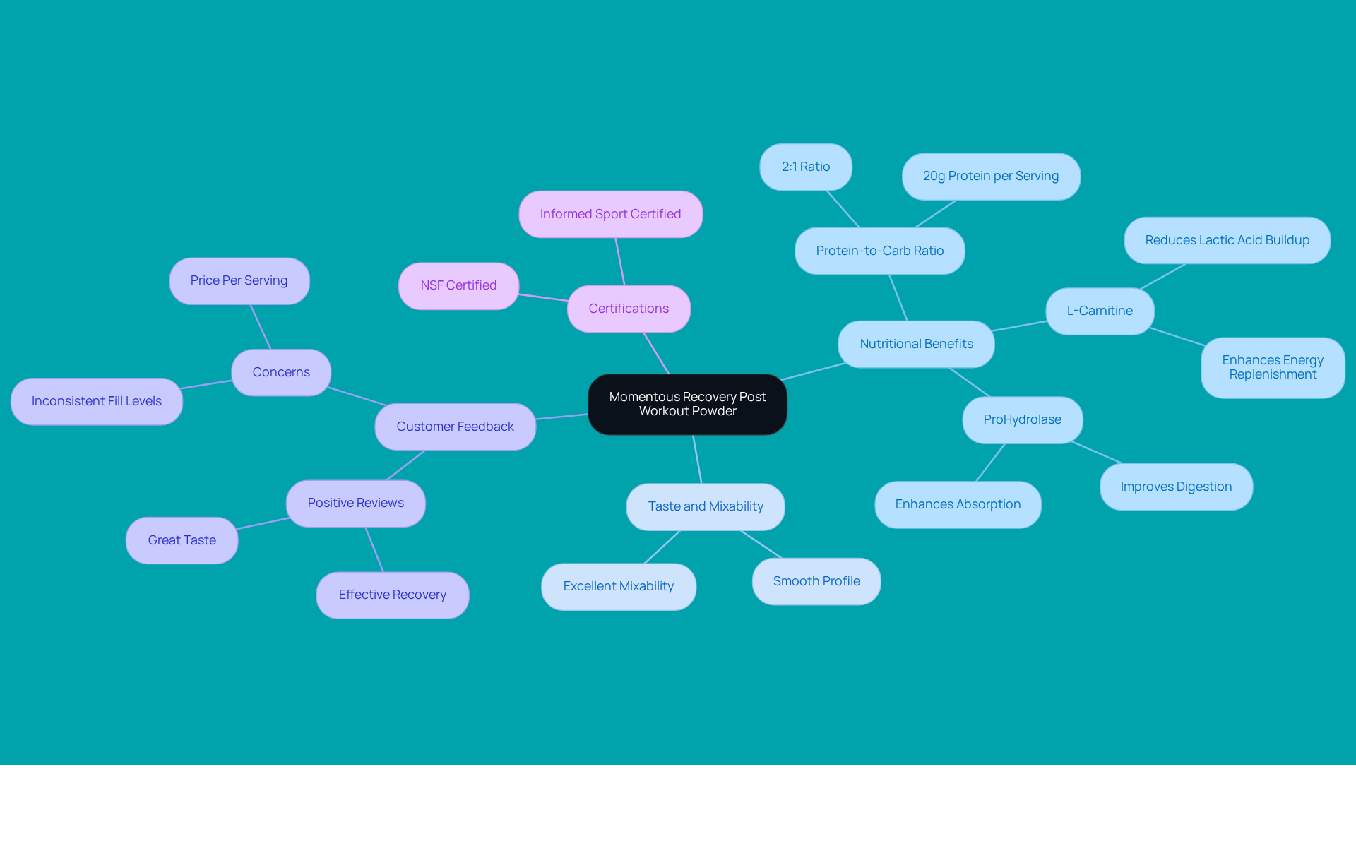 The central node represents the product, while the branches show its various features and benefits. Each color-coded branch helps you quickly identify different aspects, making it easy to understand how this product supports your recovery. The central node represents the product, while the branches show its various features and benefits. Each color-coded branch helps you quickly identify different aspects, making it easy to understand how this product supports your recovery.