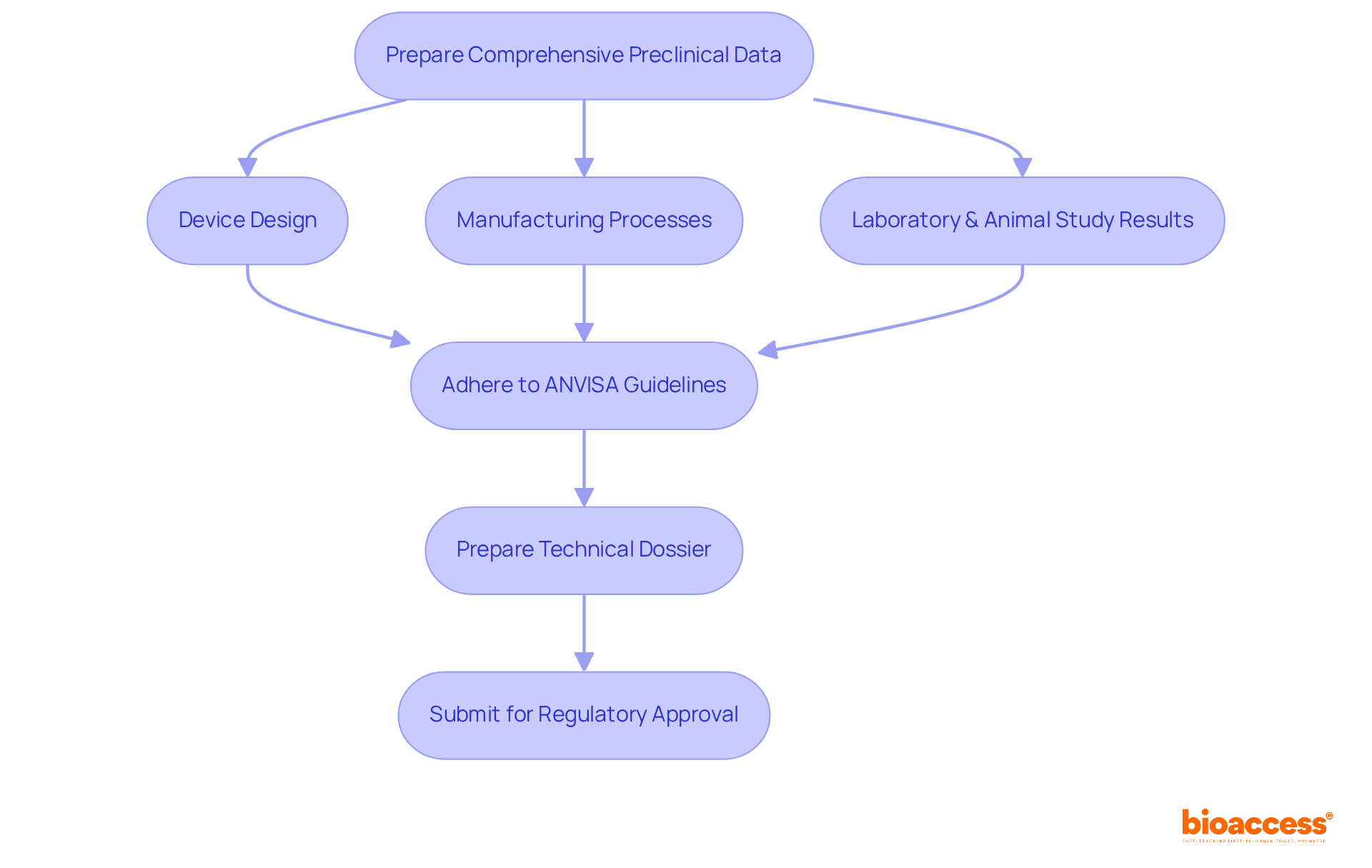 Follow the arrows to see the steps involved in preparing preclinical data. Each box represents a crucial part of the process, leading to the final goal of regulatory approval.