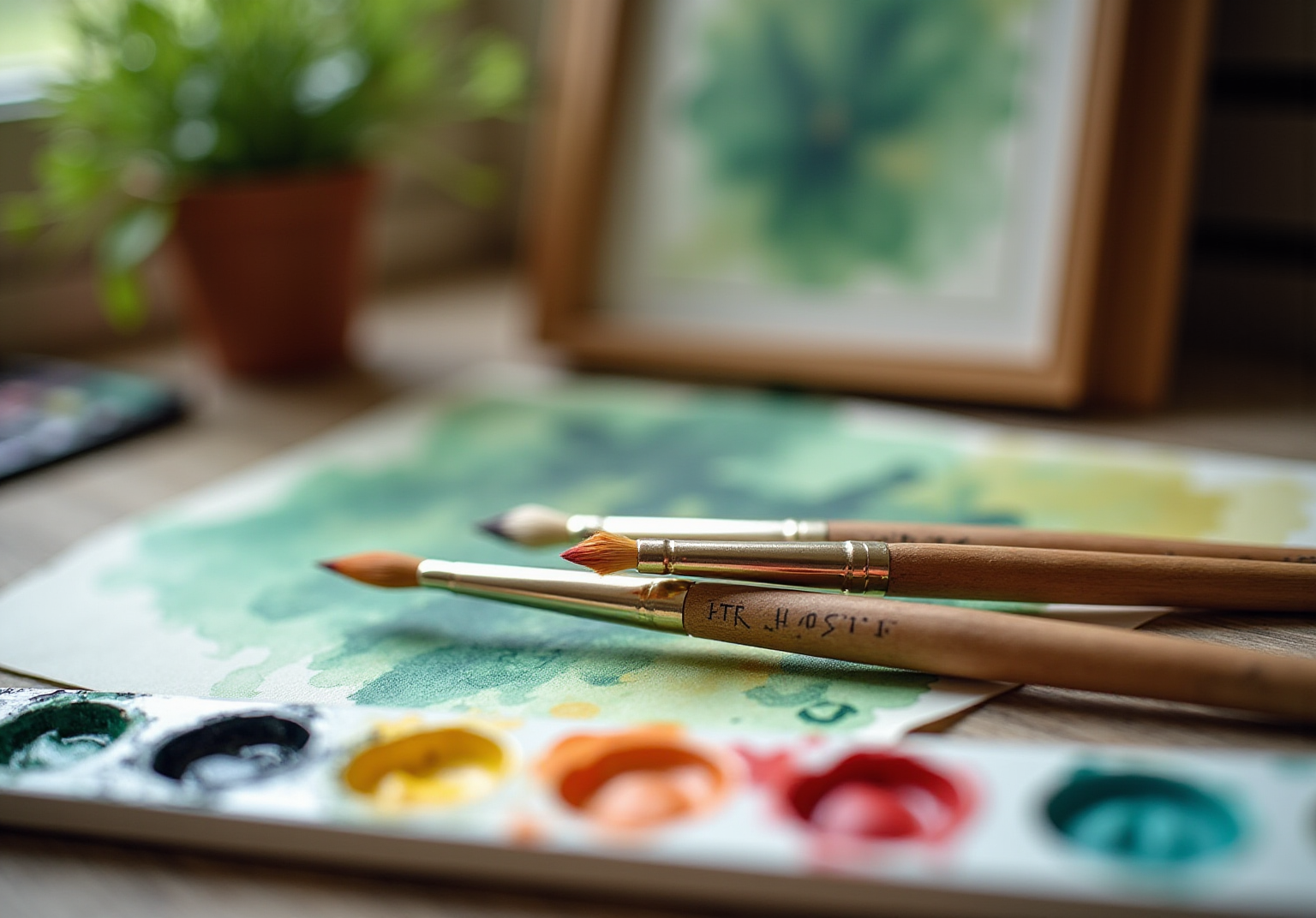 Eco-Friendly Watercolour Brushes in an Artist's Workspace Eco-Friendly Watercolour Brushes in an Artist's Workspace