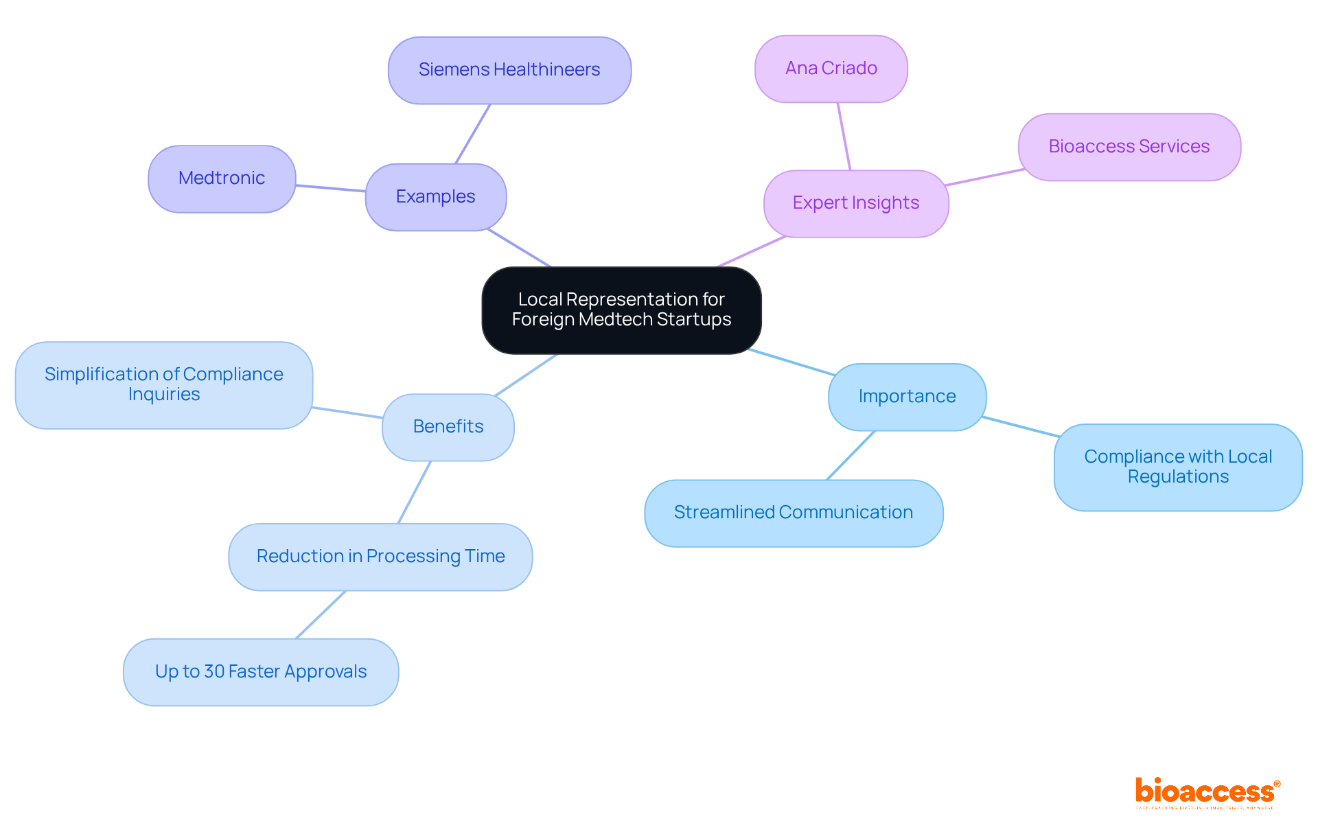 The central node represents the main topic, while branches show related aspects. Each color-coded branch helps you navigate through the importance, benefits, examples, and expert insights regarding local representation in Argentina's Medtech landscape. The central node represents the main topic, while branches show related aspects. Each color-coded branch helps you navigate through the importance, benefits, examples, and expert insights regarding local representation in Argentina's Medtech landscape.