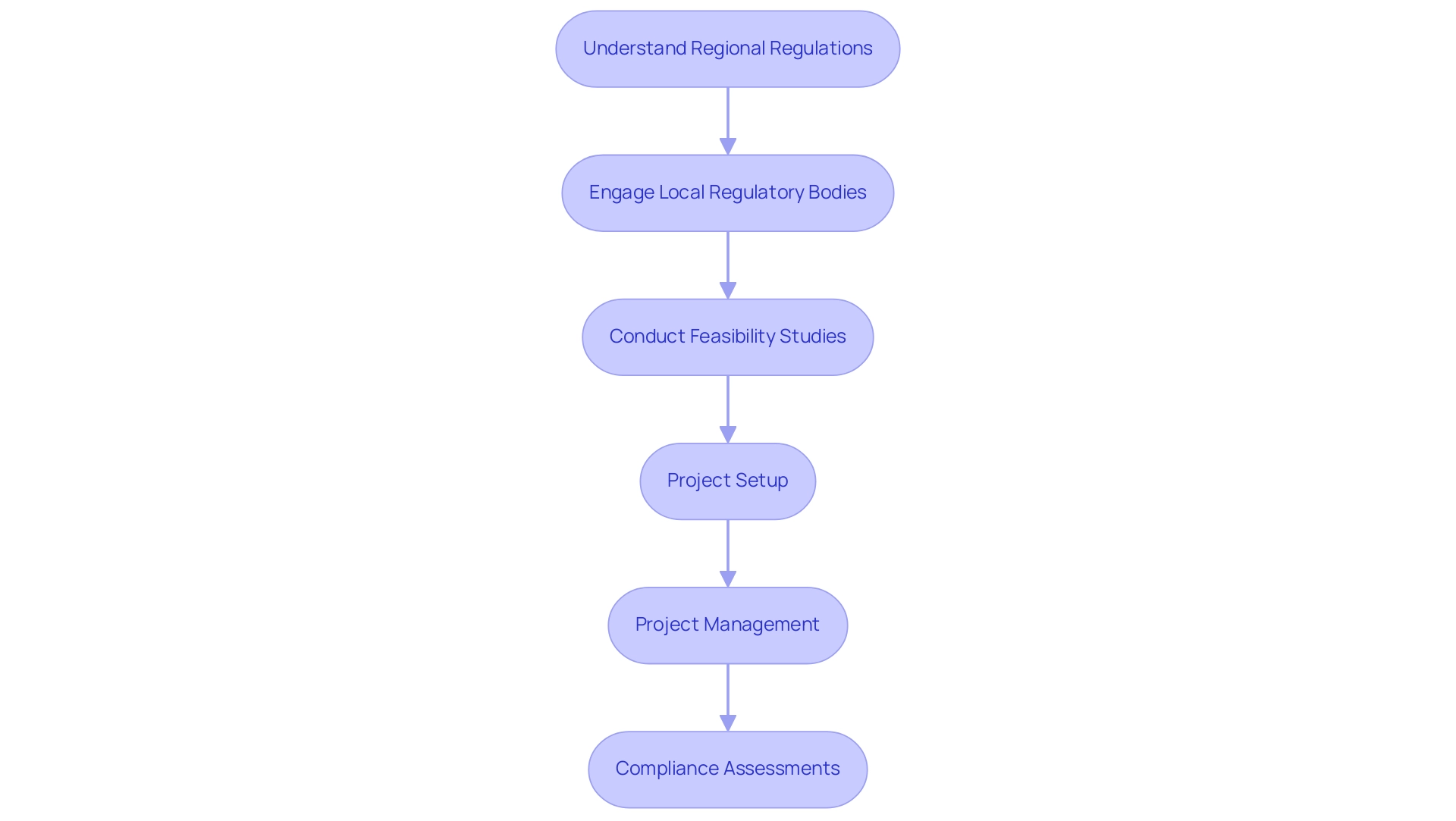 Each box represents a step in the regulatory navigation process, with arrows indicating the flow from understanding regulations to compliance assessments.