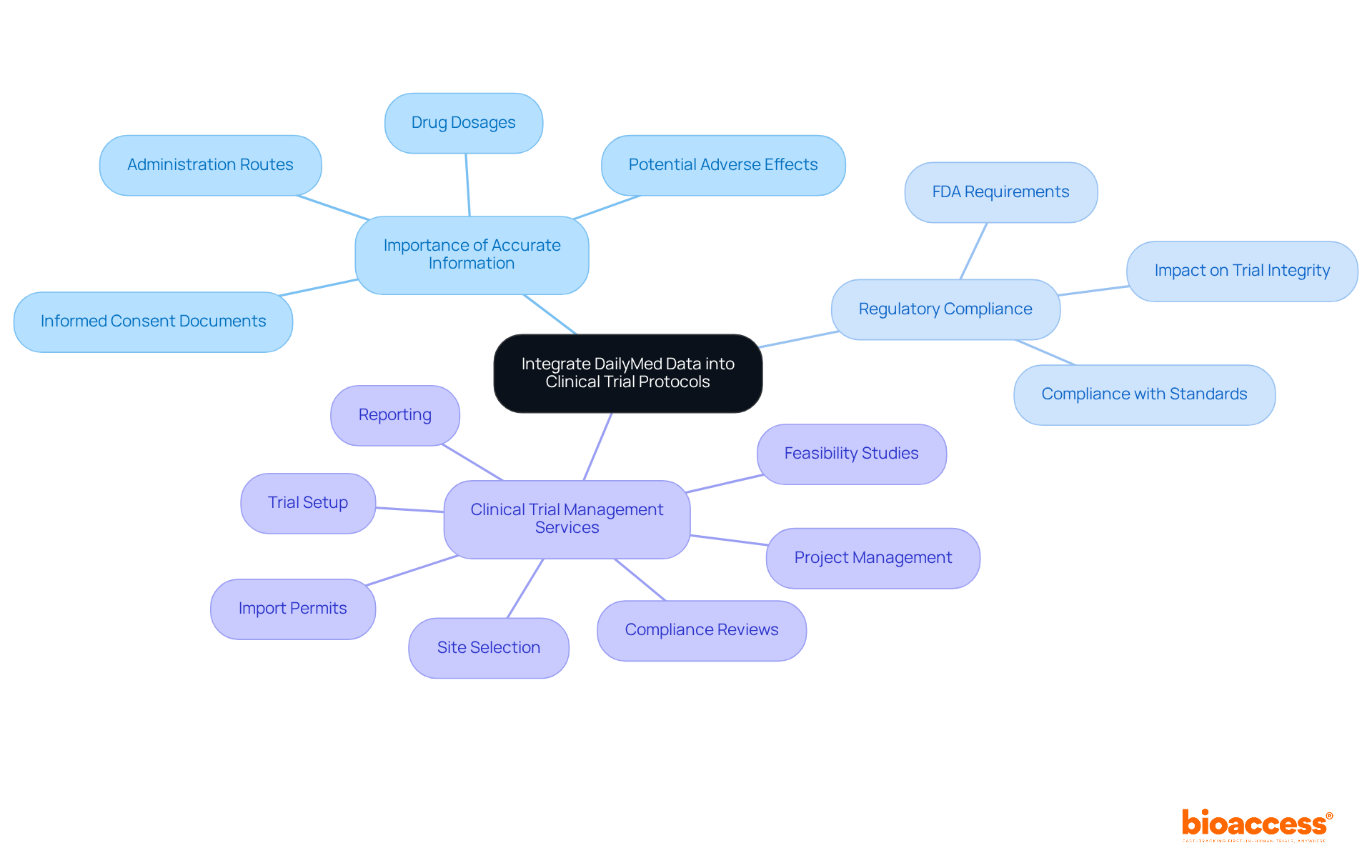 The central node represents the main topic, while the branches show related themes and services. Each color-coded branch helps you quickly identify different aspects of the integration process.